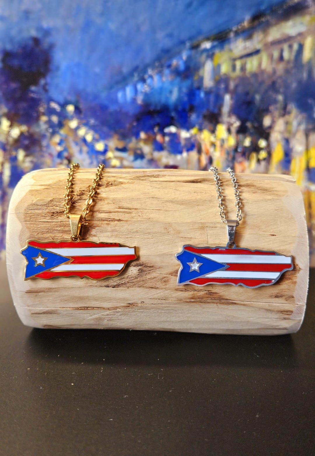 Puerto Rico Necklace Pendant Country Outline With Flag Gold Plated ...