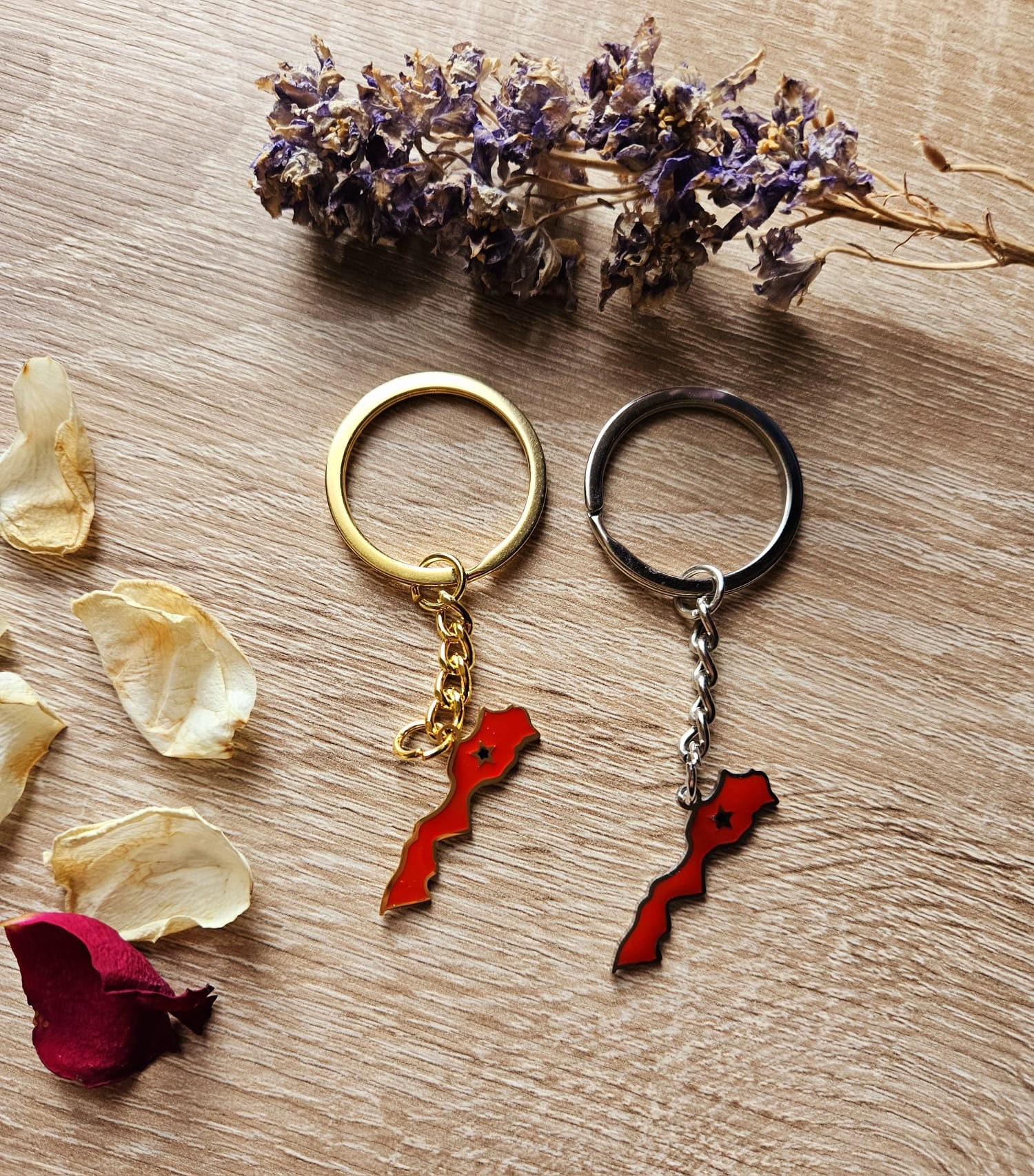 Morocco Key Ring Pendant Country Outline With Flag Gold-plated / Silver ...