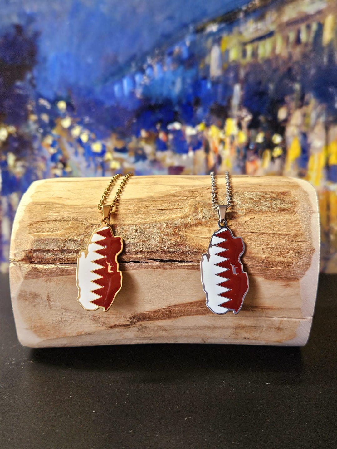 Qatar Necklace Pendant Map Country Outline With Flag Gold Plated ...