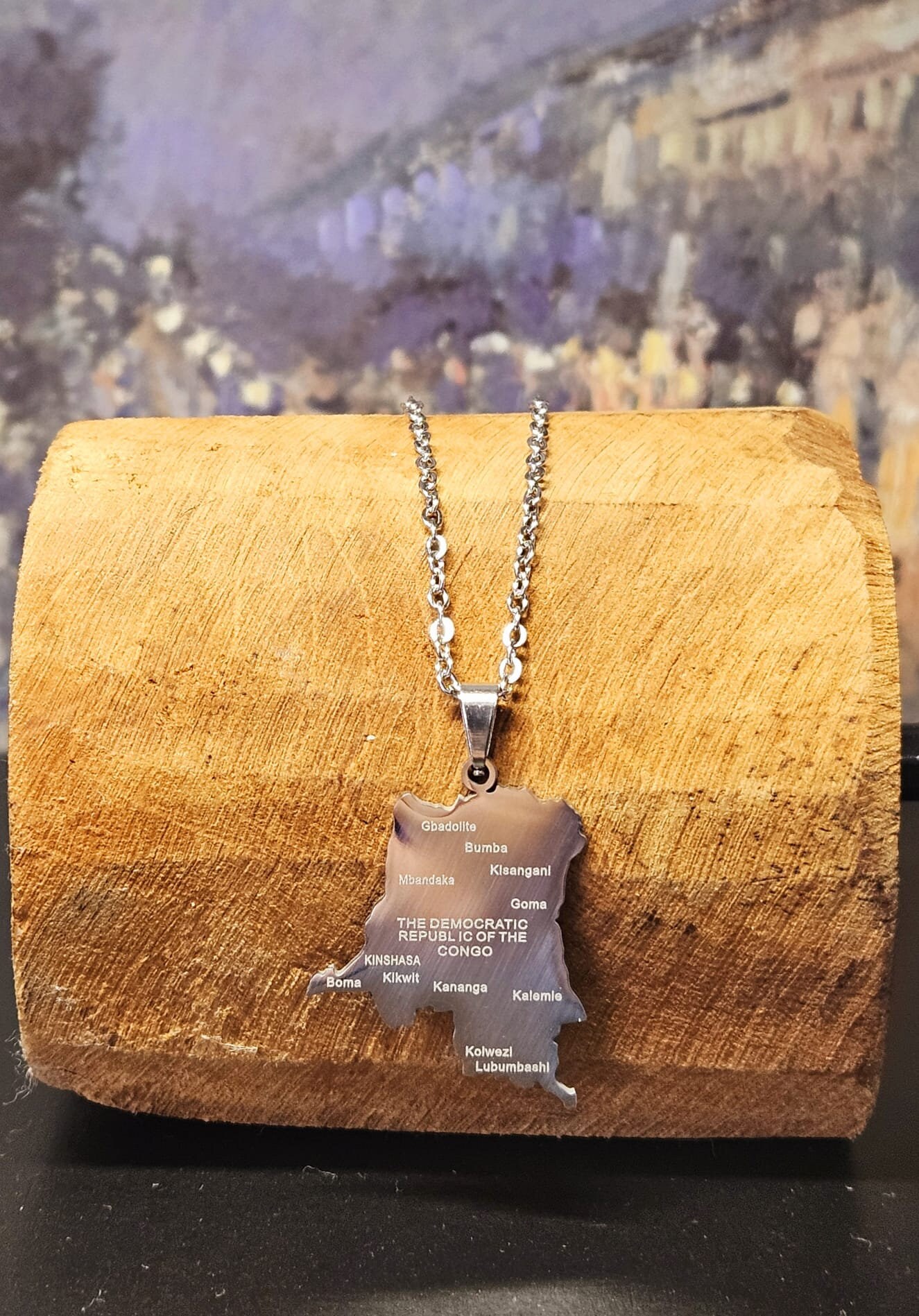 DR Congo Necklace Map Country Outline With Labels Gold Plated / Silver ...