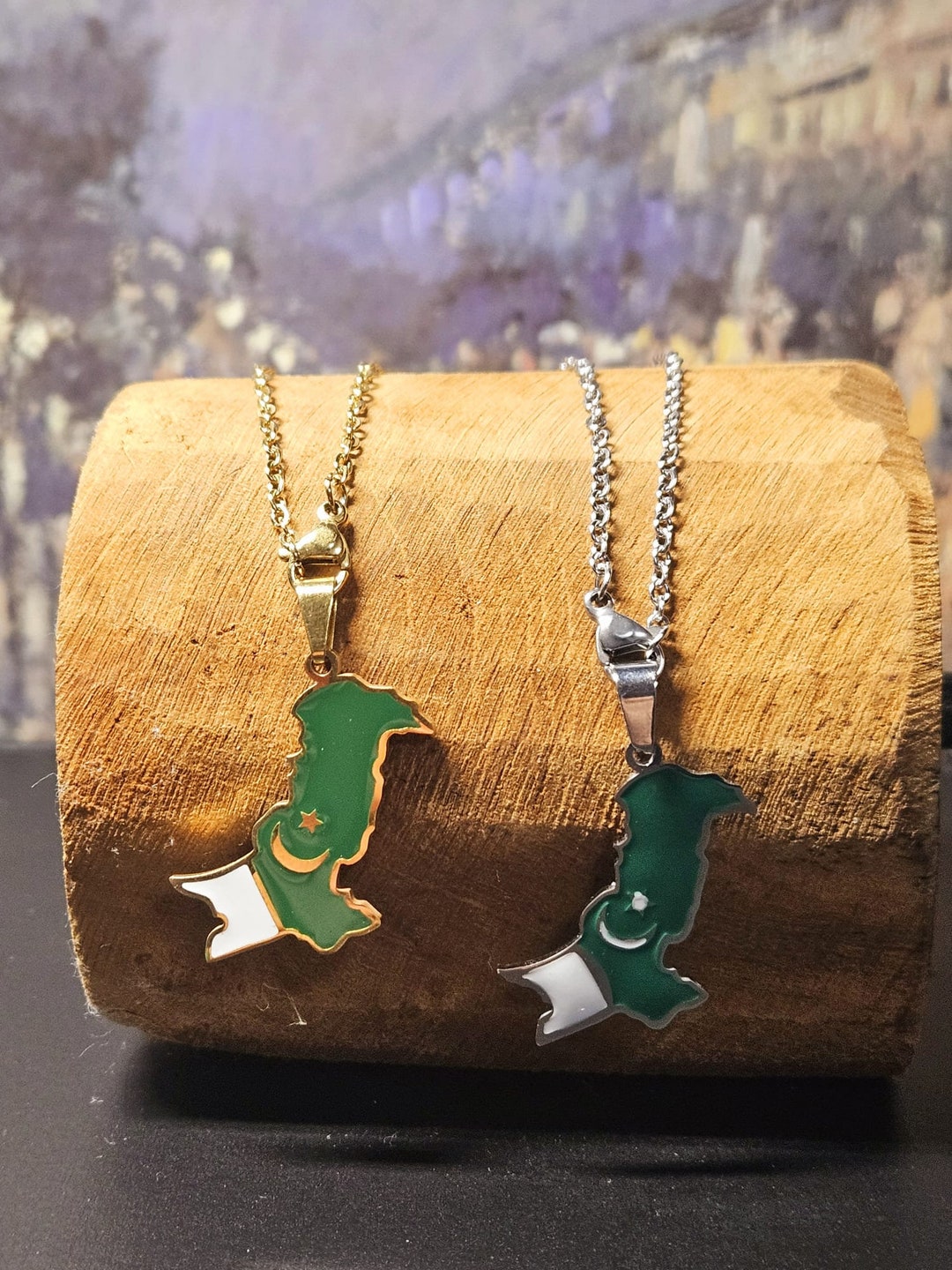 Pakistan Necklace Pendant Country Outline With Flag Gold Plated ...