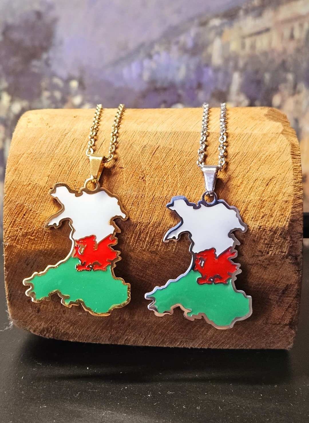 Wales Necklace Pendant Country Outline With Flag Gold Plated / Silver ...