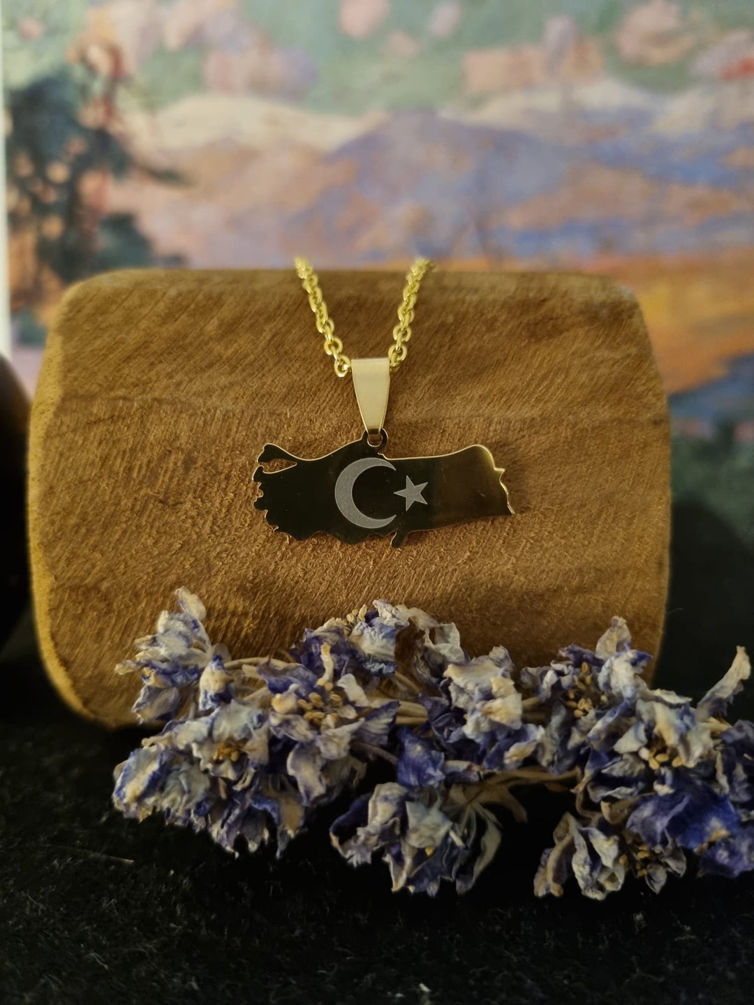Türkiye Necklace Map Country Outline With Coat of Arms Gold Plated ...