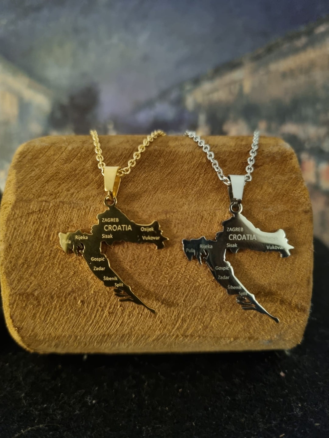 Croatia Necklace Map Country Outline With Labels Gold Plated / Silver ...