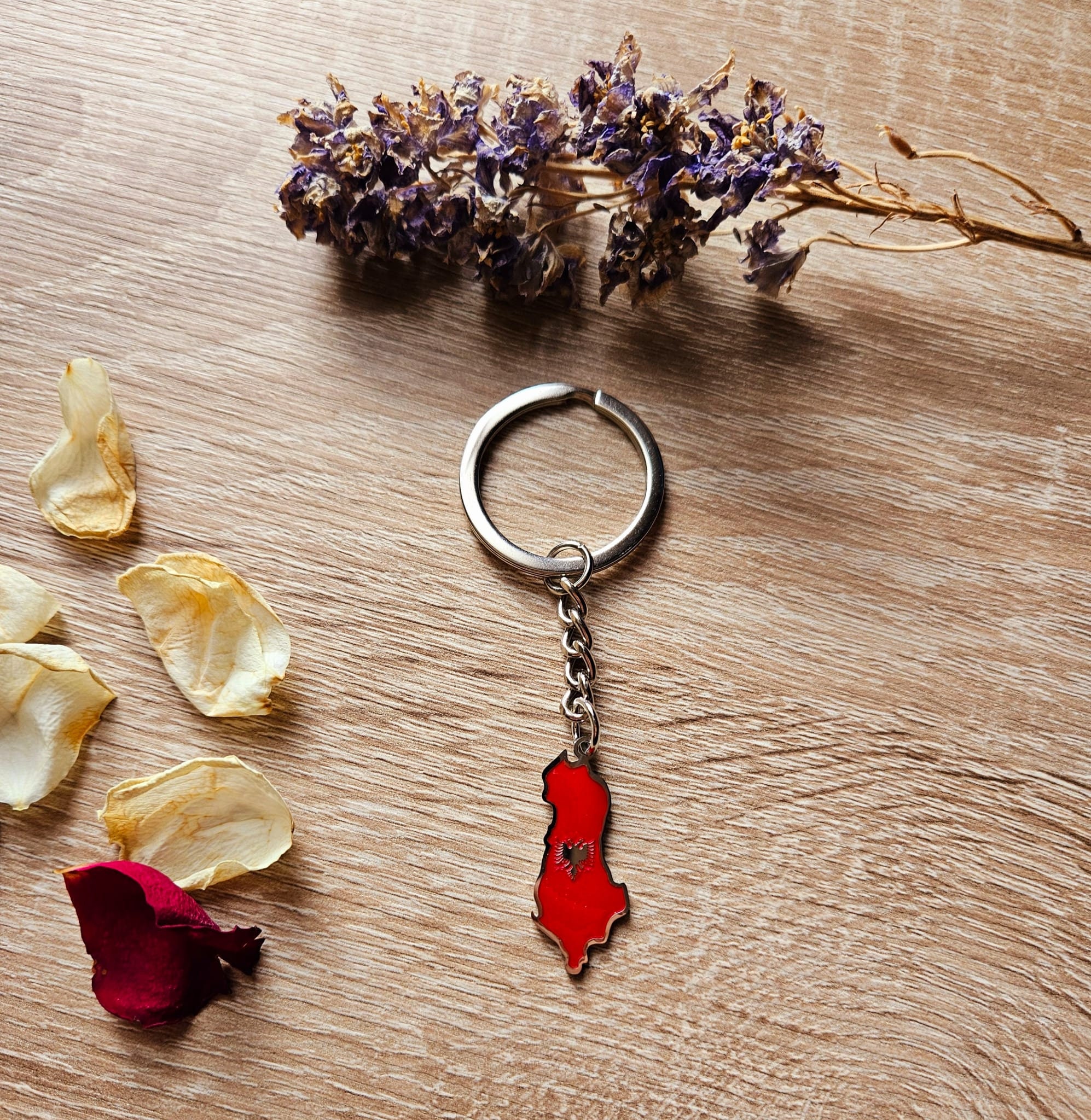 Albania Key Ring Pendant Country Outline With Flag Gold-plated / Silver ...