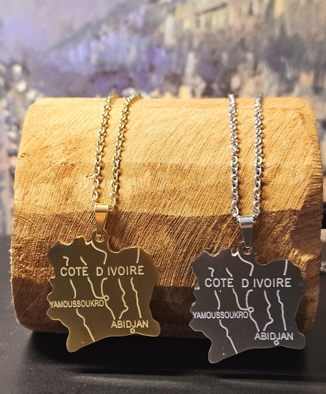 Ivory Coast Necklace Map Country Outline With Labels Gold Plated ...
