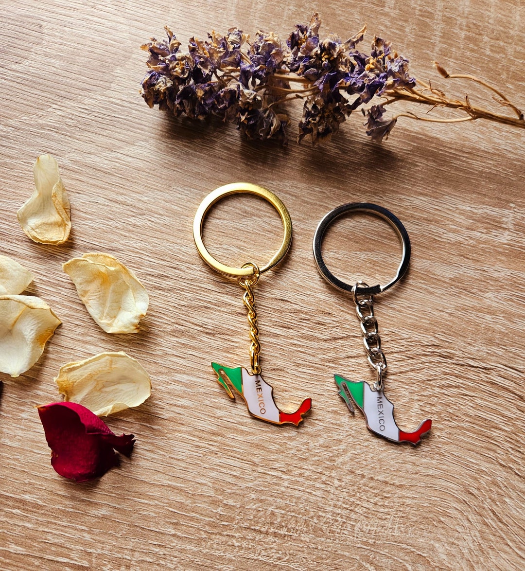 Mexico Keychain Pendant Country Outline With Flag Gold-plated / Silver ...