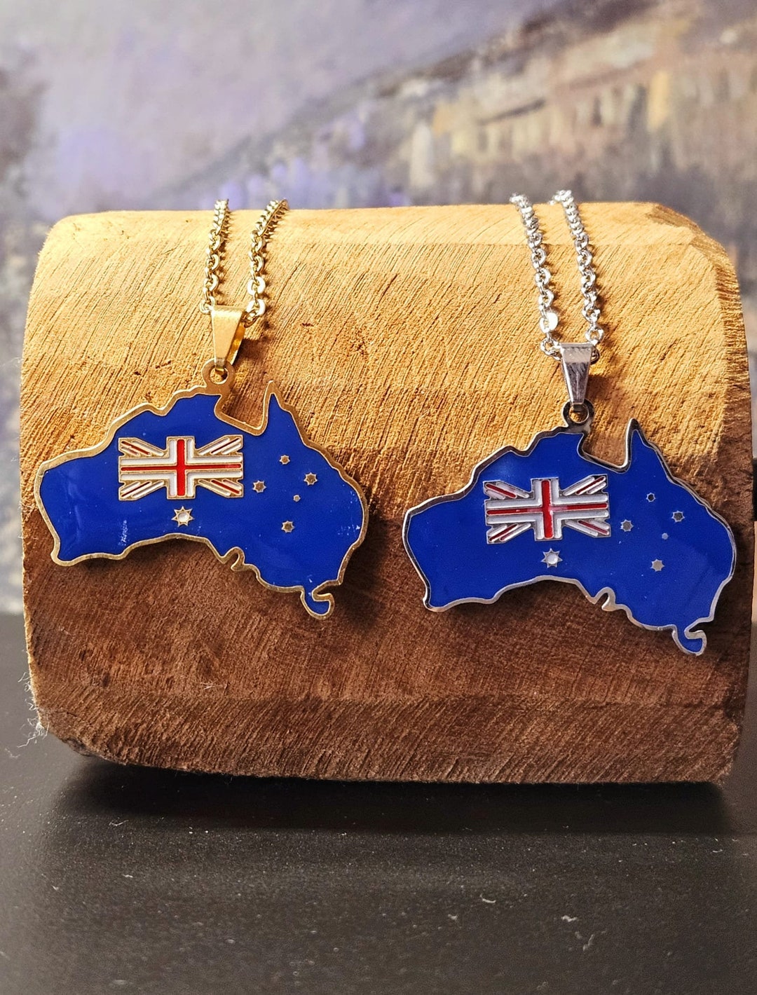Australia Necklace Pendant Country Outline With Flag Gold Plated ...