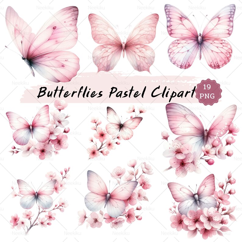 Watercolor Butterflies Clipart, Stickers Clipart, Pastel Pink ...
