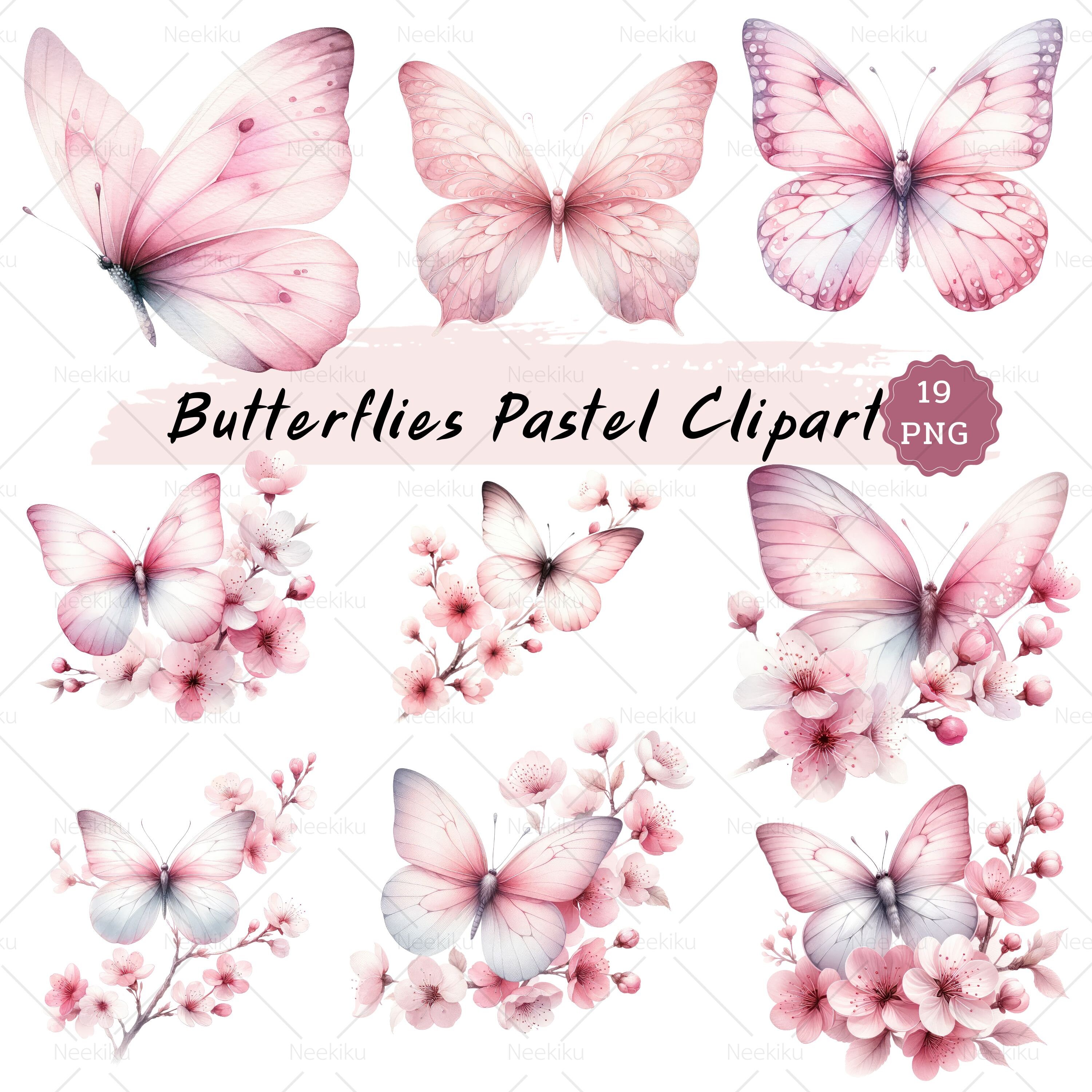 Watercolor Butterflies Clipart, Stickers Clipart, Pastel Pink ...