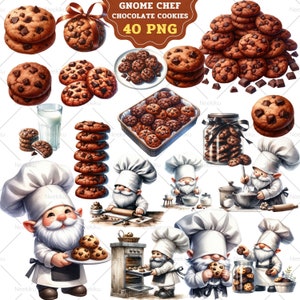 Chef Gnomes Watercolor Clipart PNG, Chocolate Chip Cookies Clipart ...
