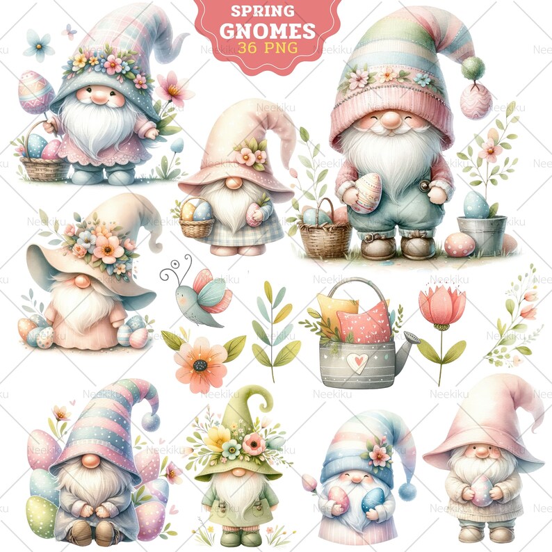 Spring Gnomes PNG Bundle Collection, Flowers Gnomes PNG, Commercial Use ...