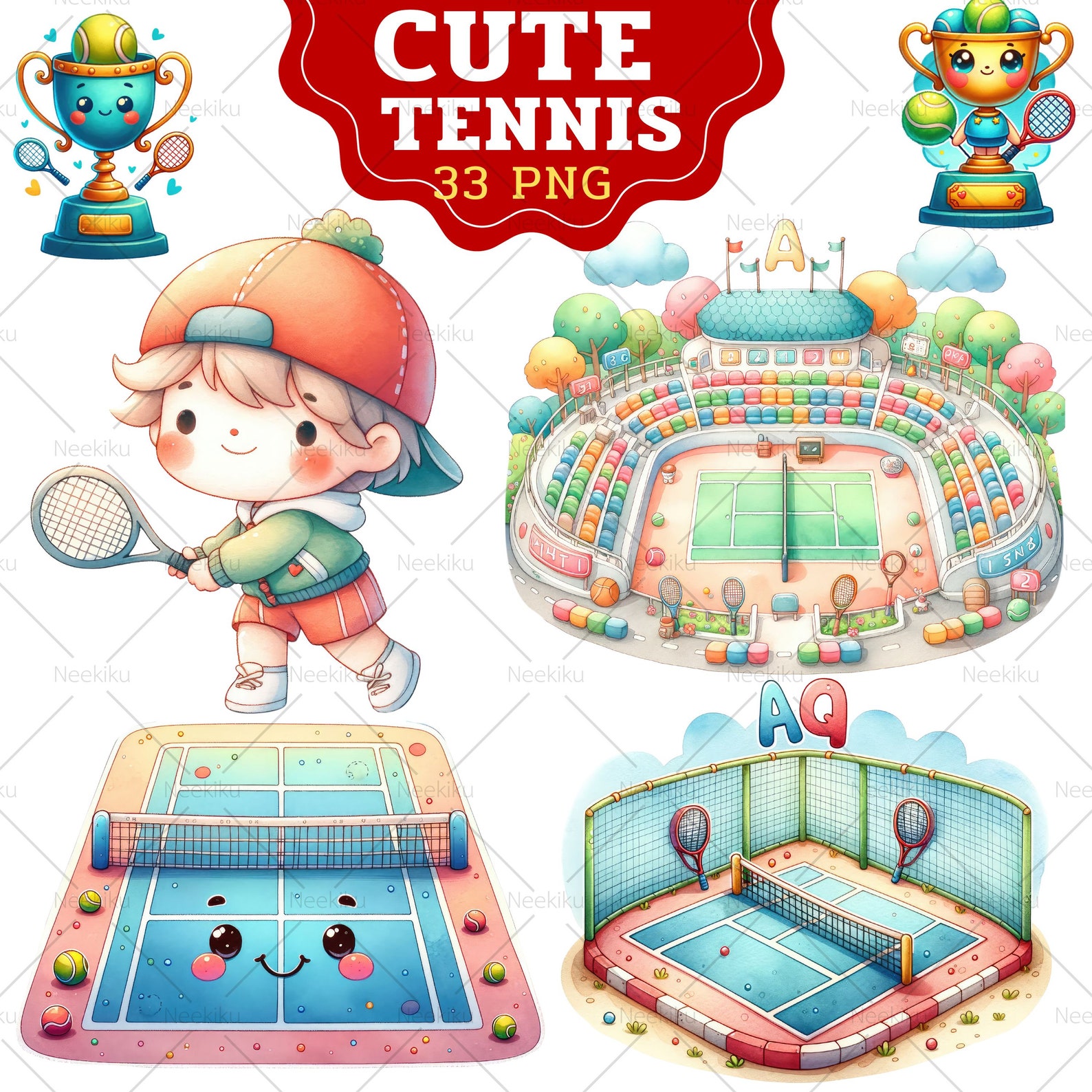 33 Tennis PNG Clipart Bundle, Watercolor Tennis Player, Tennis Clipart ...