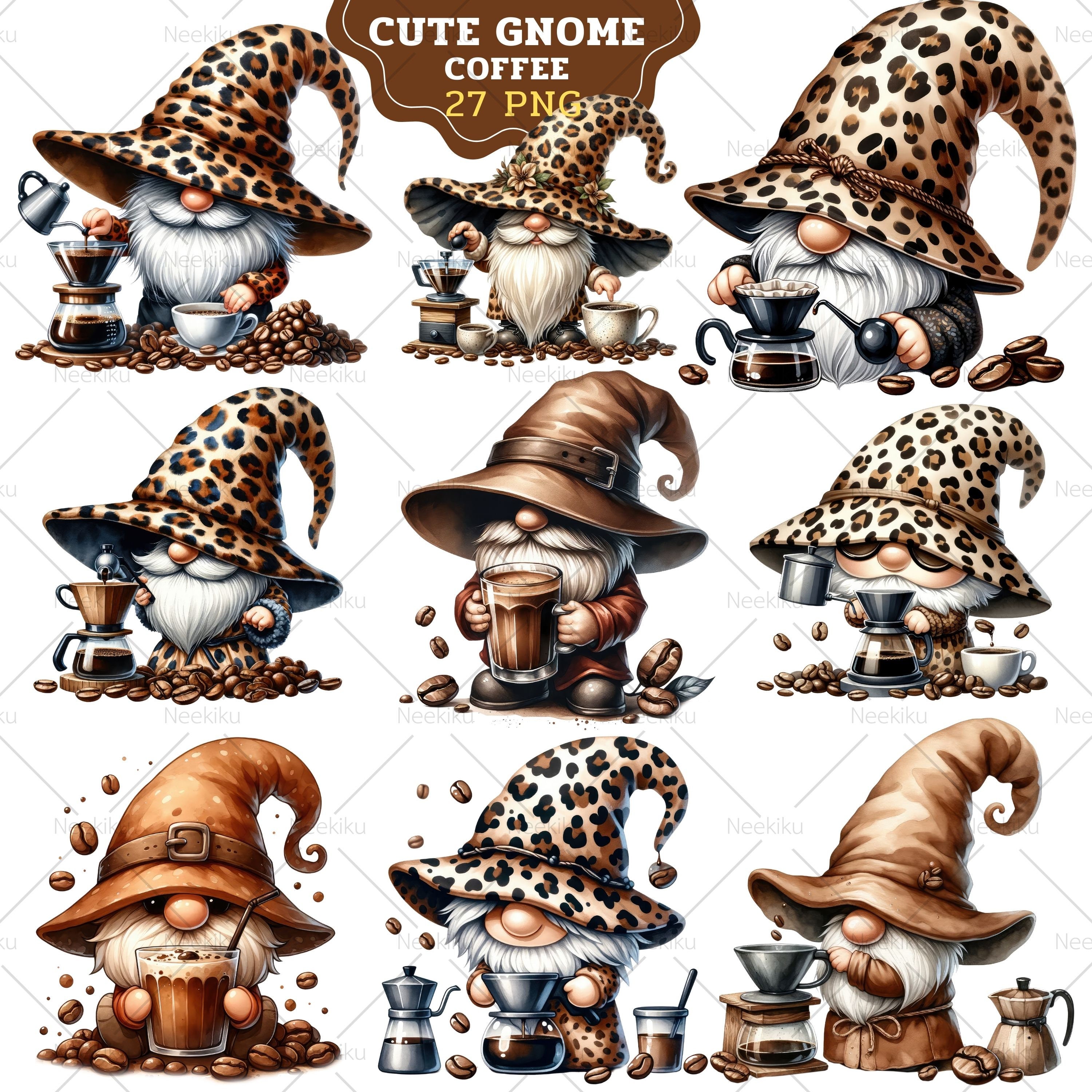 Coffee Gnome Clipart: Watercolor Coffee PNG Bundle (digital Download ...