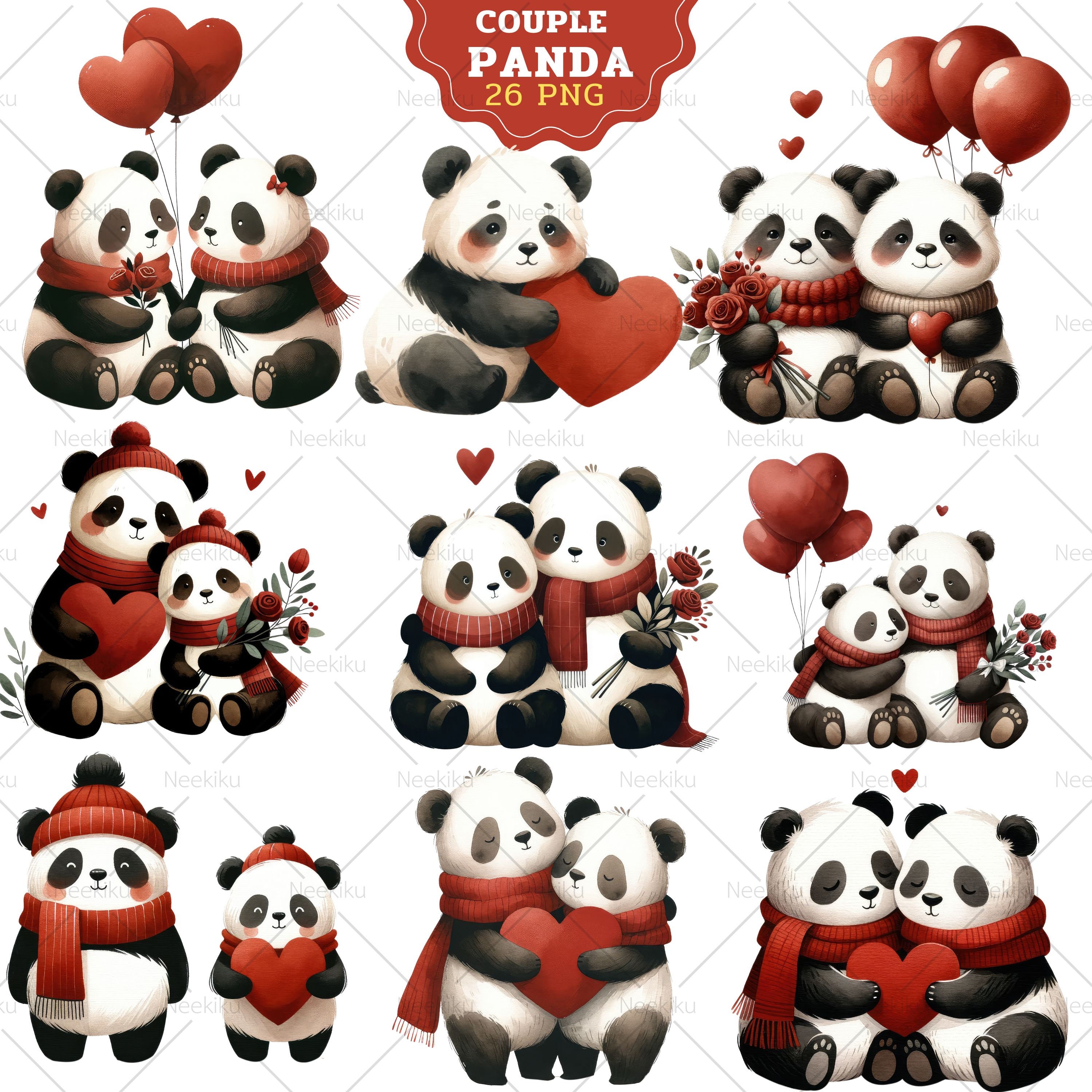 Valentine Cute Panda Clipart, Valentine Panda Clipart, Love Clipart ...