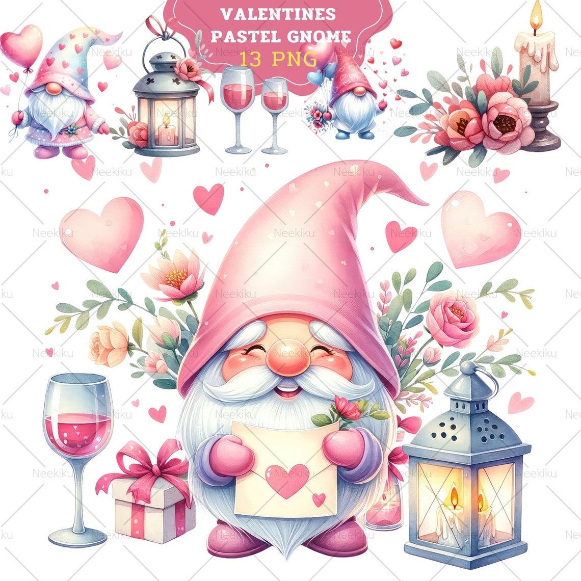 Valentines Pastel Gnome Clipart, Valentines Clipart, Valentines Png ...