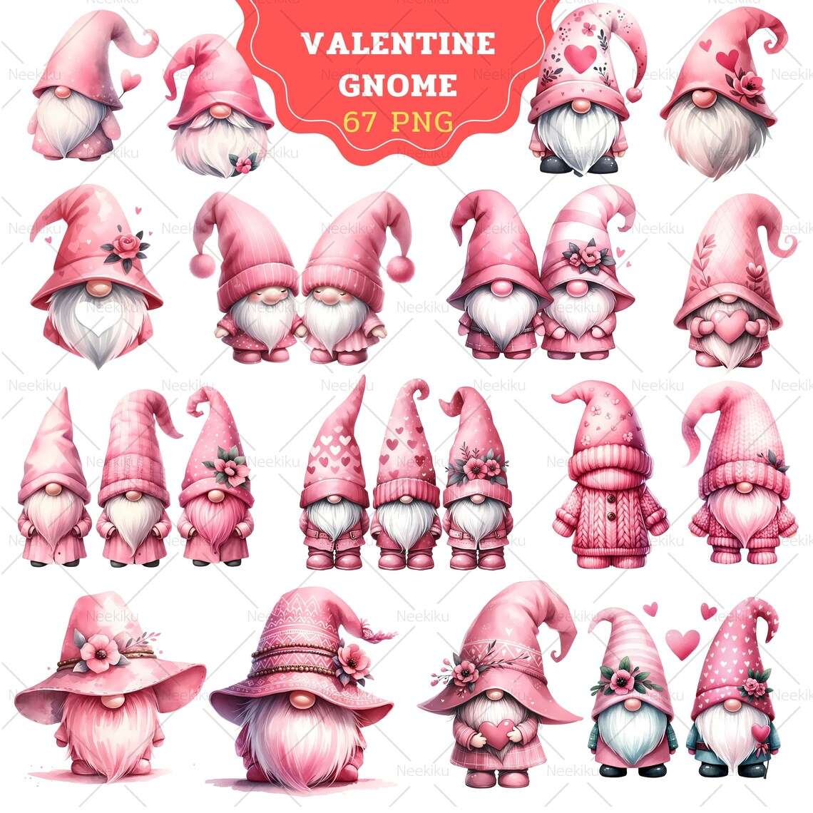 Watercolor Valentines Gnomes Clipart, Gnomes PNG, Valentines Day ...