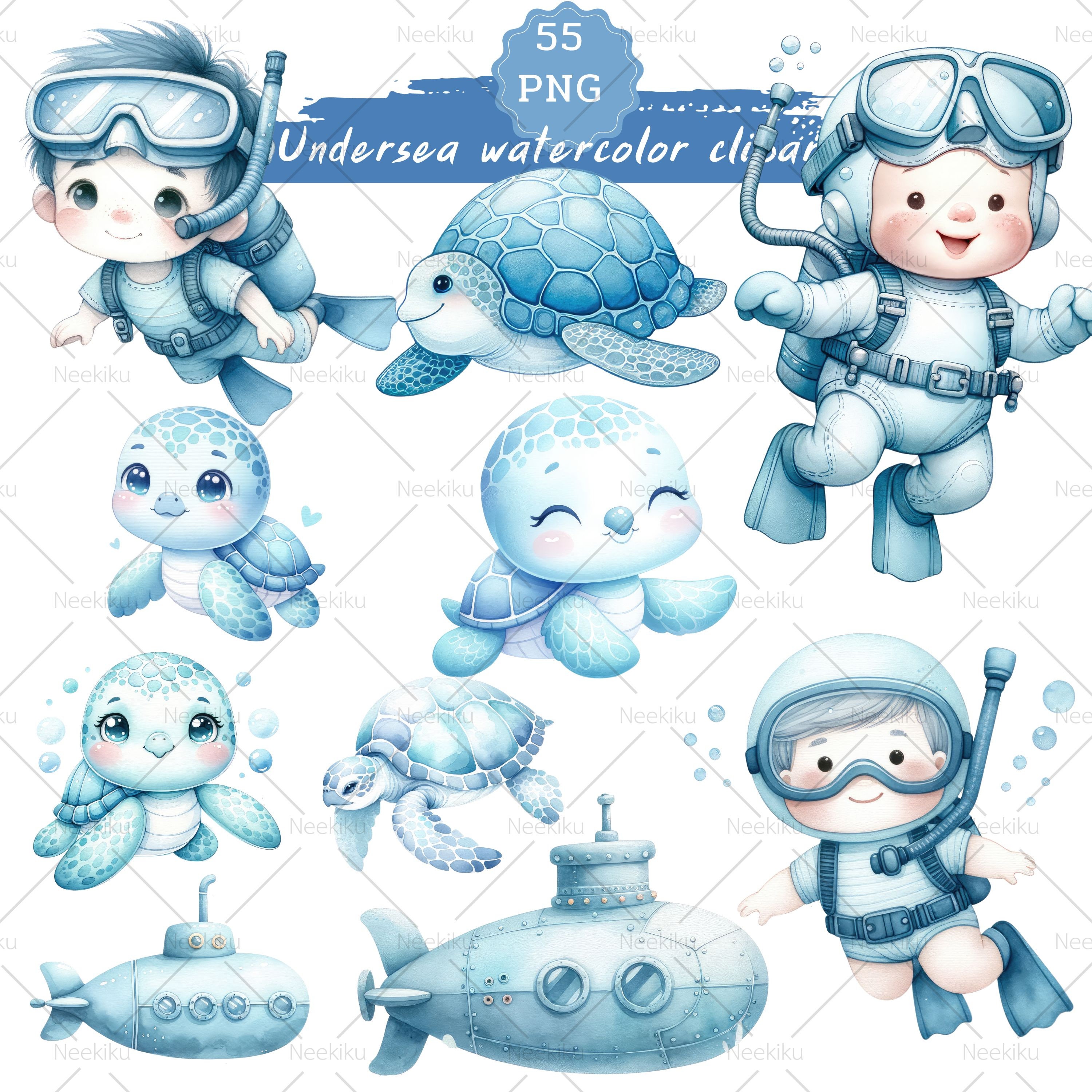 Undersea Watercolor Clipart, Nursery Decor, Baby Wall Art, Cute Ocean ...