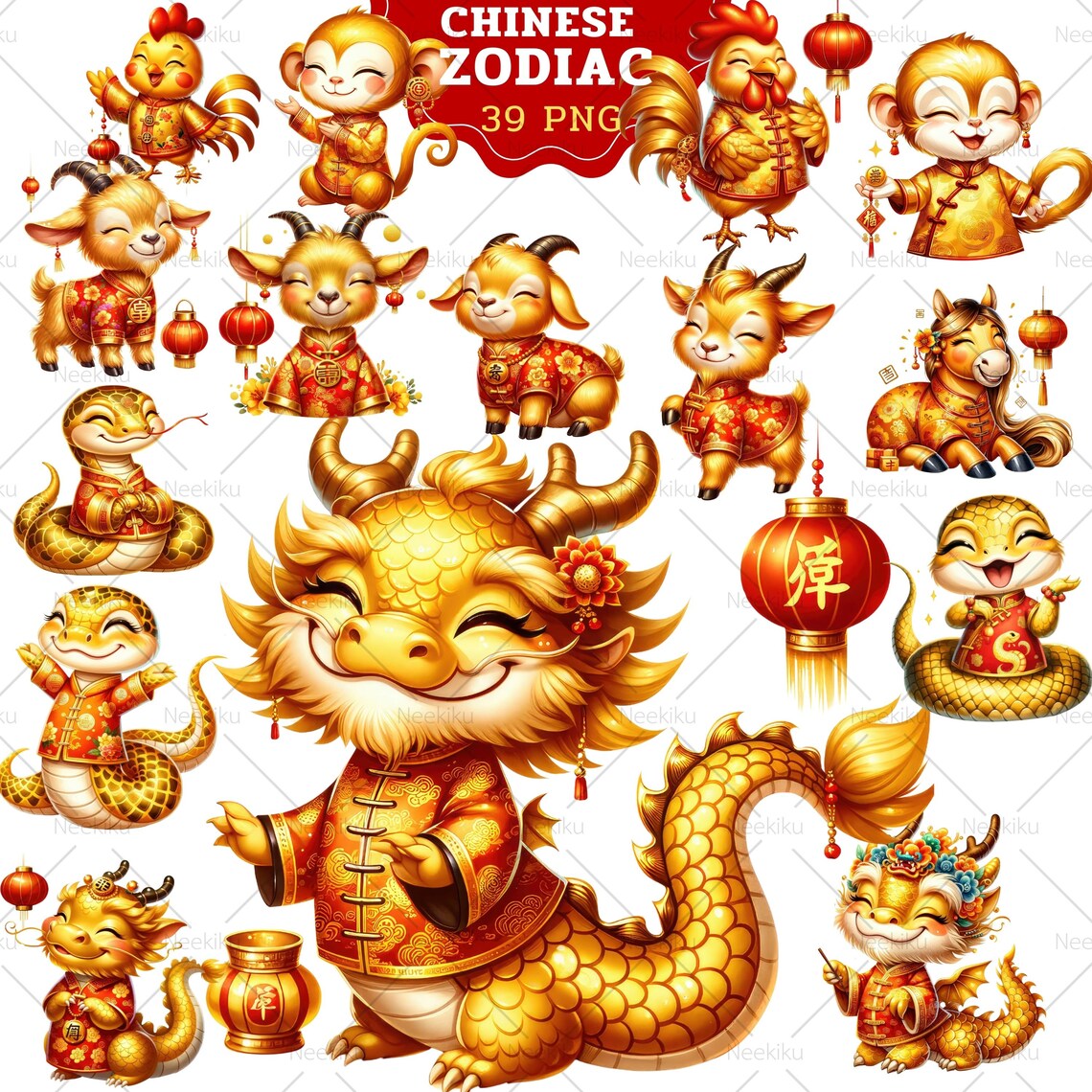 Chinese Zodiac Watercolor Clipart, Animal Signs China, Chinese New Year ...