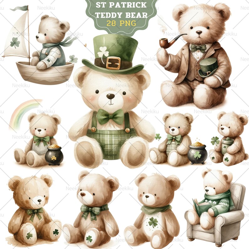 St Patrick Teddy Bear Clipart, St Patrick Minimalist Style, Teddy Bear ...
