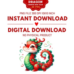 2024 Cute Dragon Clipart, Baby Dragon for Kids, Chinese Lunar New Year ...