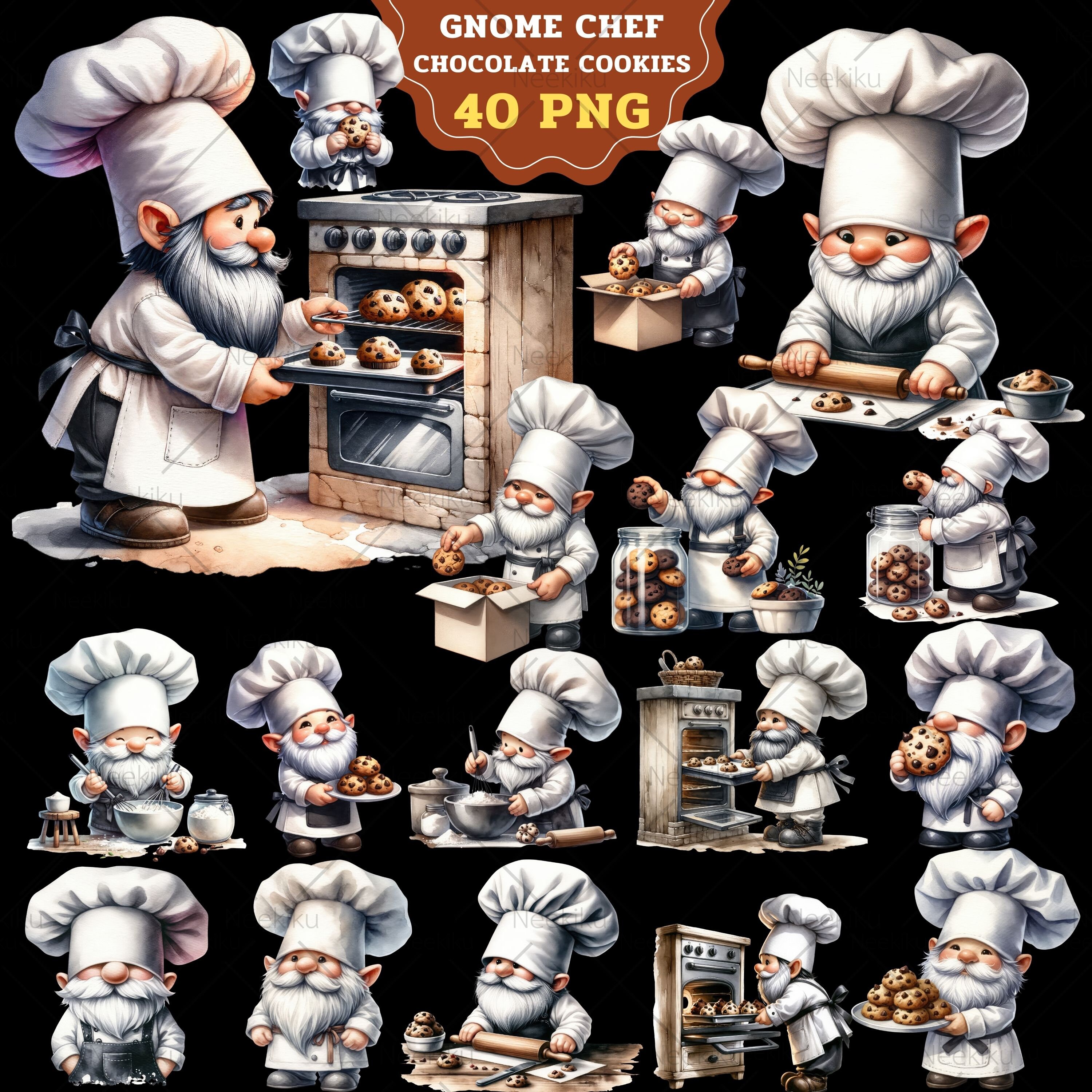 Chef Gnomes Watercolor Clipart PNG, Chocolate Chip Cookies Clipart ...