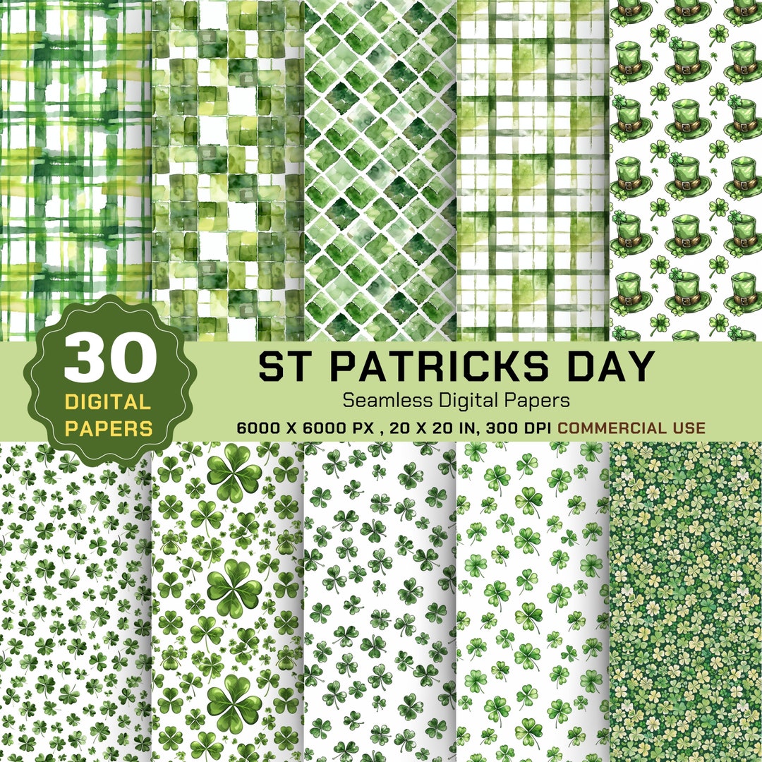 St Patrick's Day Digital Paper, Seamless Patterns Shamrock, St Patrick ...