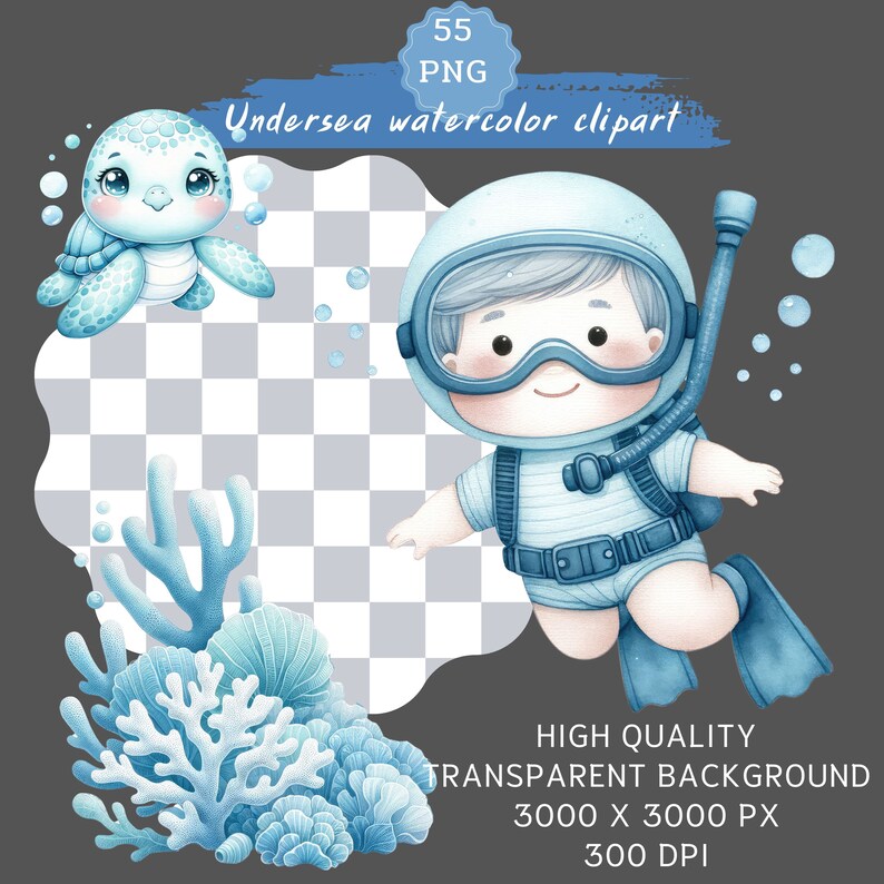 Undersea Watercolor Clipart, Nursery Decor, Baby Wall Art, Cute Ocean ...