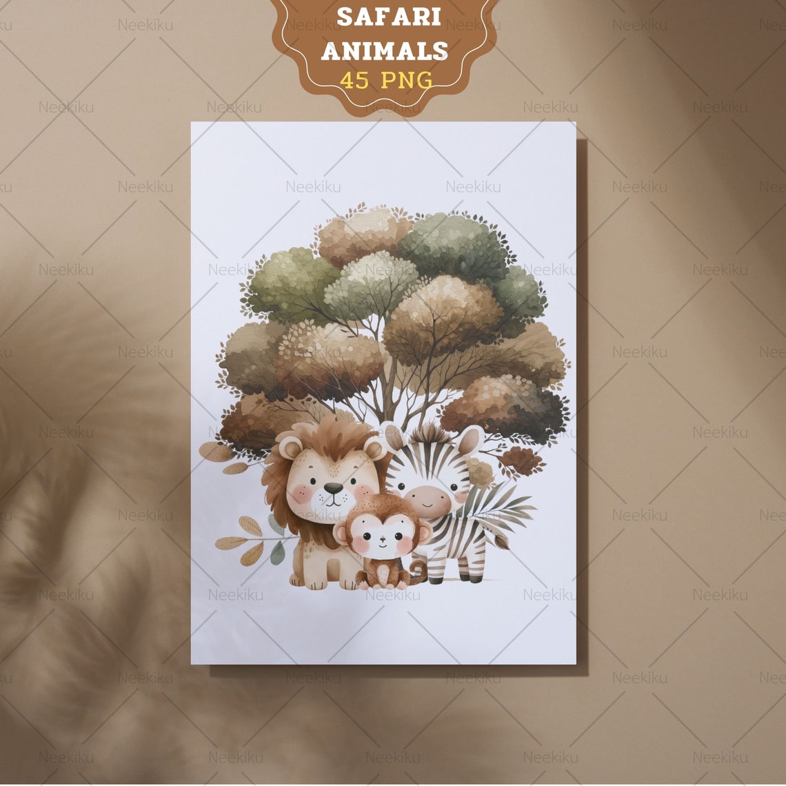 Watercolor Safari Animals Clipart: Jungle Nursery Art (PNG, Digital ...