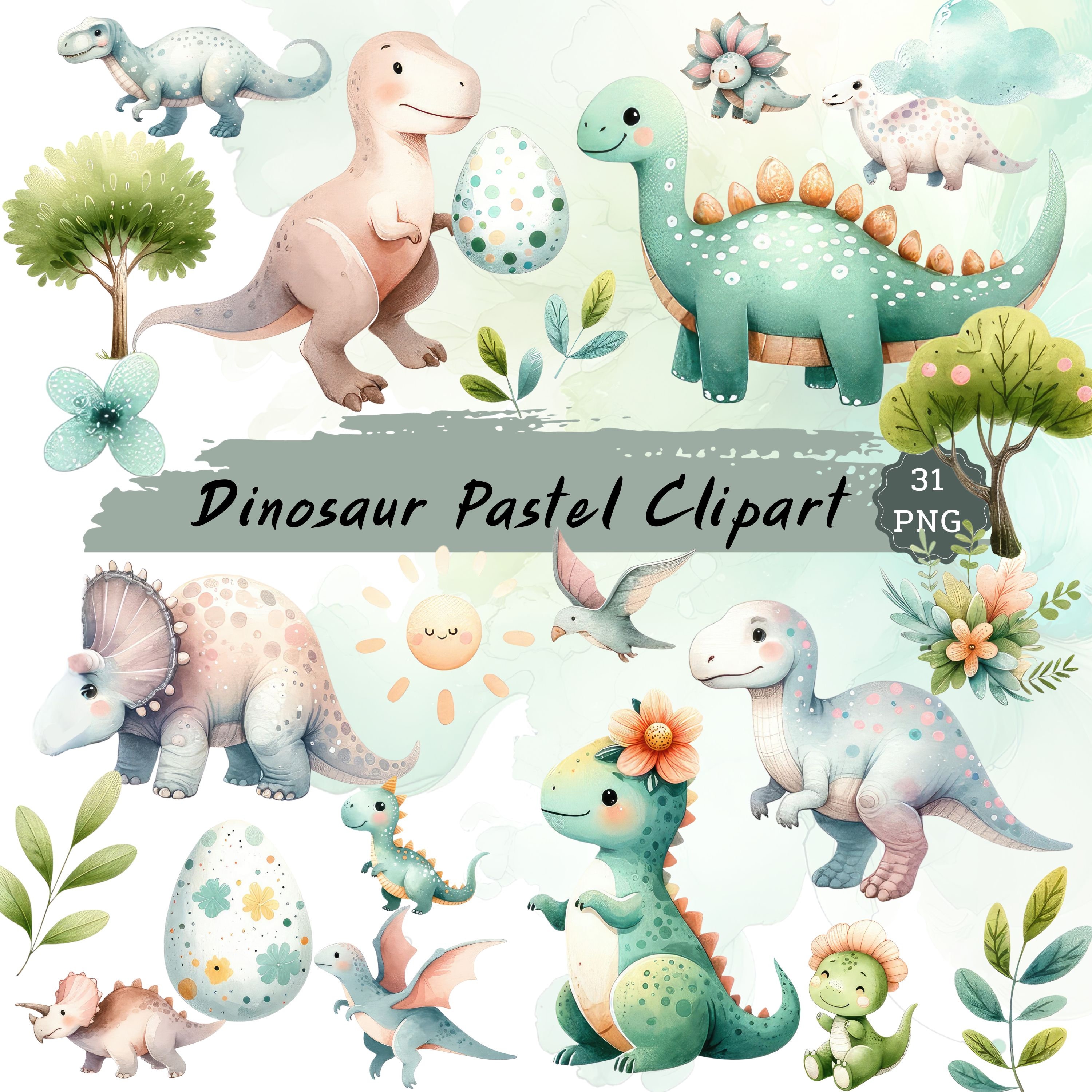 Dinosaur Watercolor Clipart, Nursery Clipart, Baby Boy Nursery Decor ...