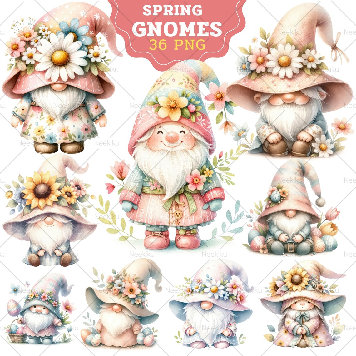 Spring Gnomes PNG Bundle Collection, Flowers Gnomes PNG, Commercial Use ...