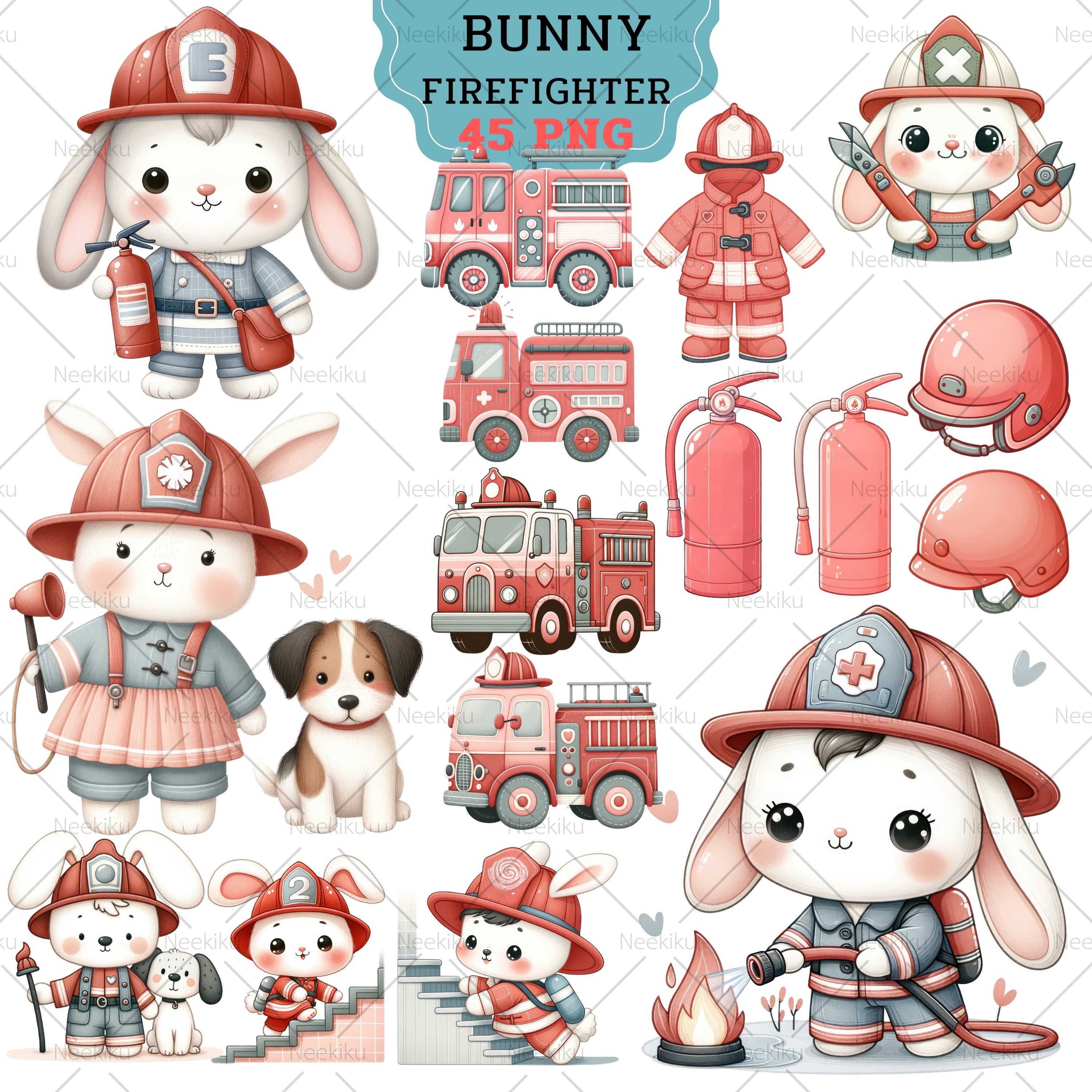 Brave Bunny Firefighter Clipart, Firefighter Collection, Heroic Bunny ...