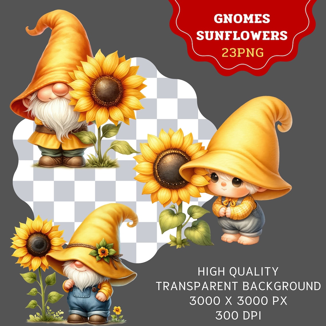 Sunflower Gnome PNG Clipart, Garden Gnome Cute Watercolor Clipart ...