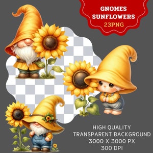 Sunflower Gnome PNG Clipart, Garden Gnome Cute Watercolor Clipart ...