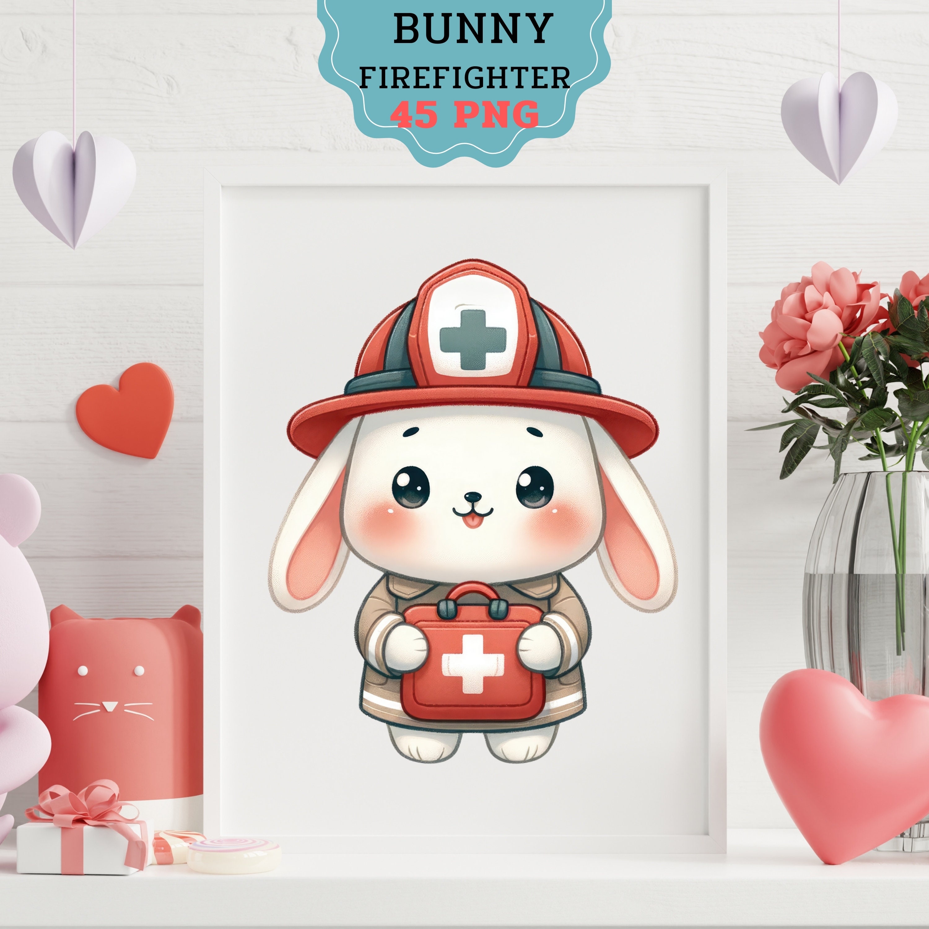 Brave Bunny Firefighter Clipart, Firefighter Collection, Heroic Bunny ...