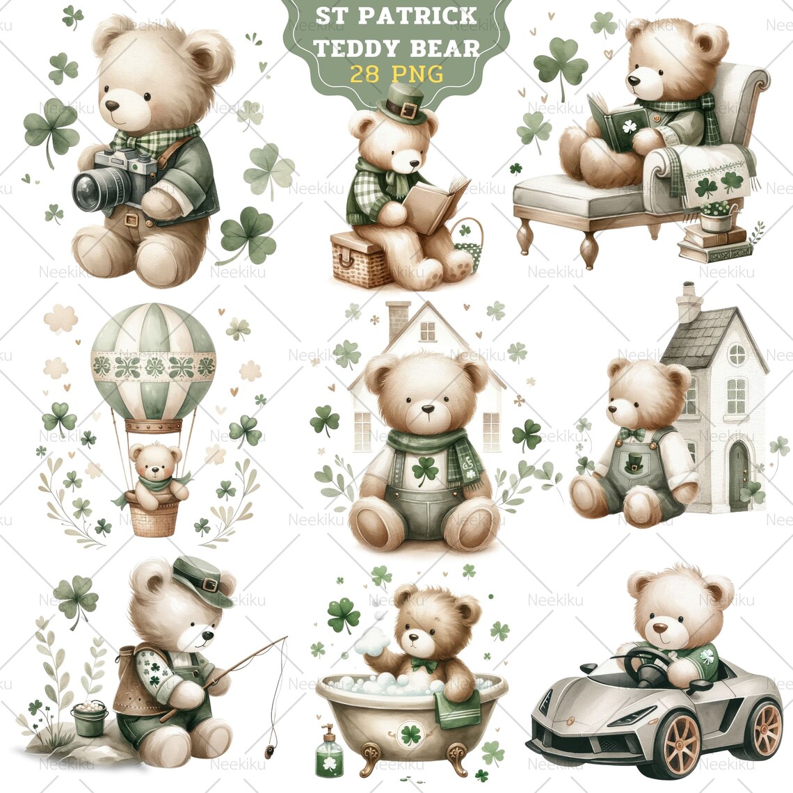 St Patrick Teddy Bear Clipart, St Patrick Minimalist Style, Teddy Bear ...
