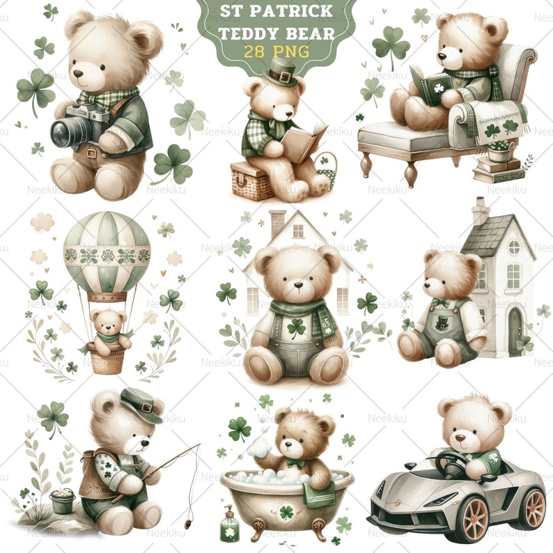 St Patrick Teddy Bear Clipart, St Patrick Minimalist Style, Teddy Bear ...