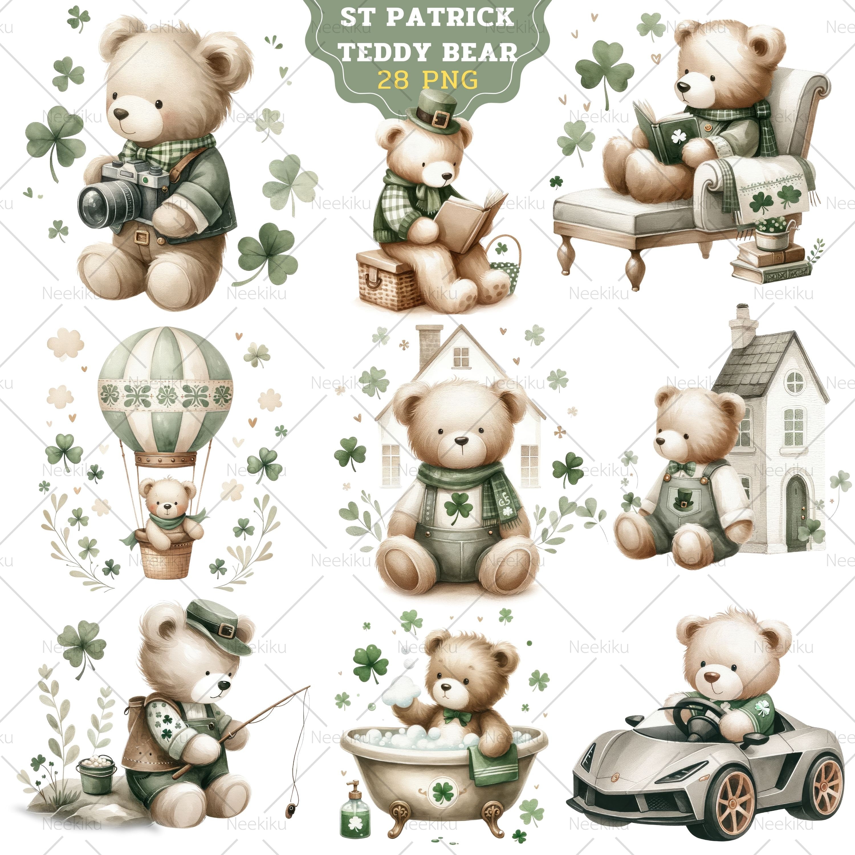 St Patrick Teddy Bear Clipart, St Patrick Minimalist Style, Teddy Bear ...