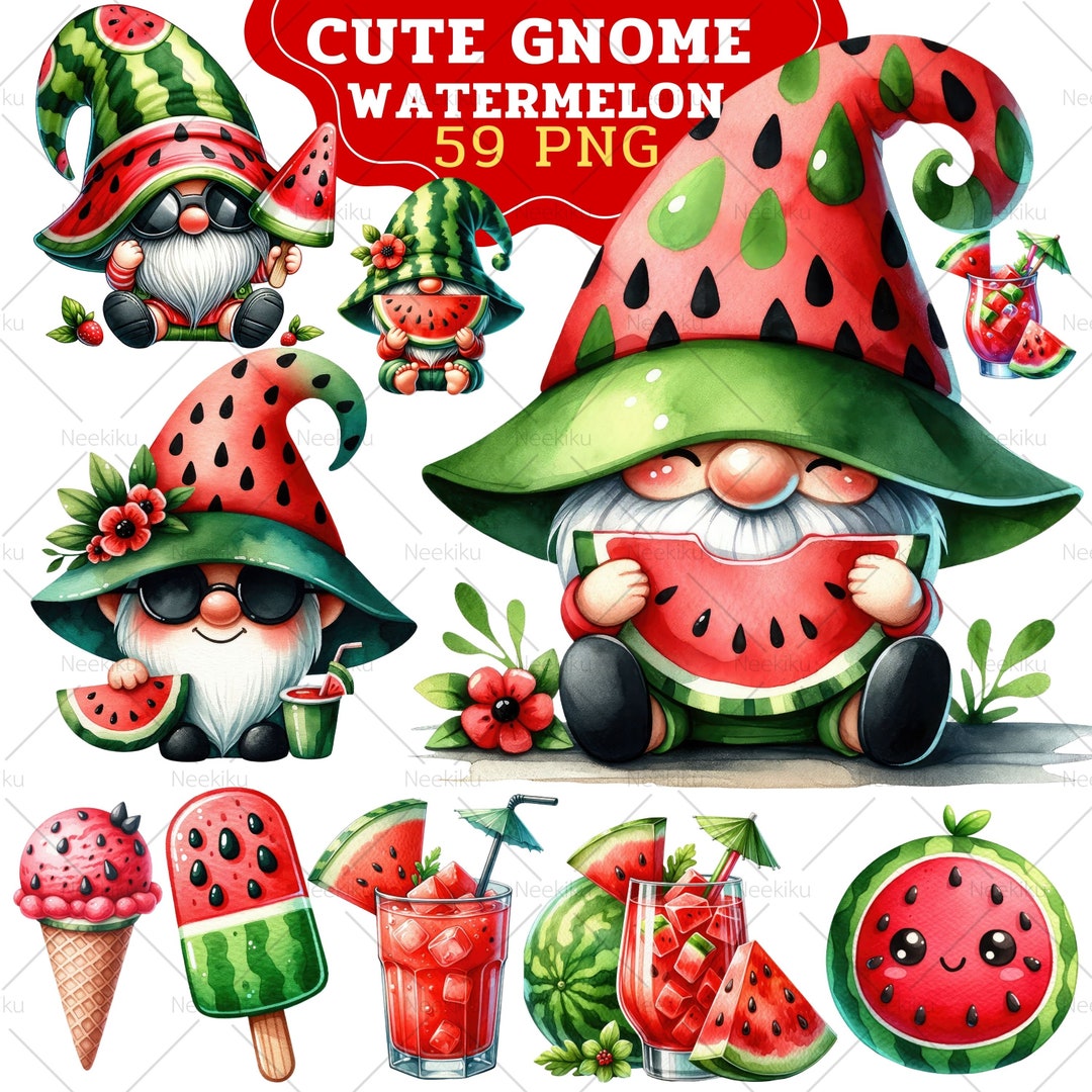 Watermelon Gnomes Png Sublimation, Watermelon Gnomes Watercolor Clipart ...