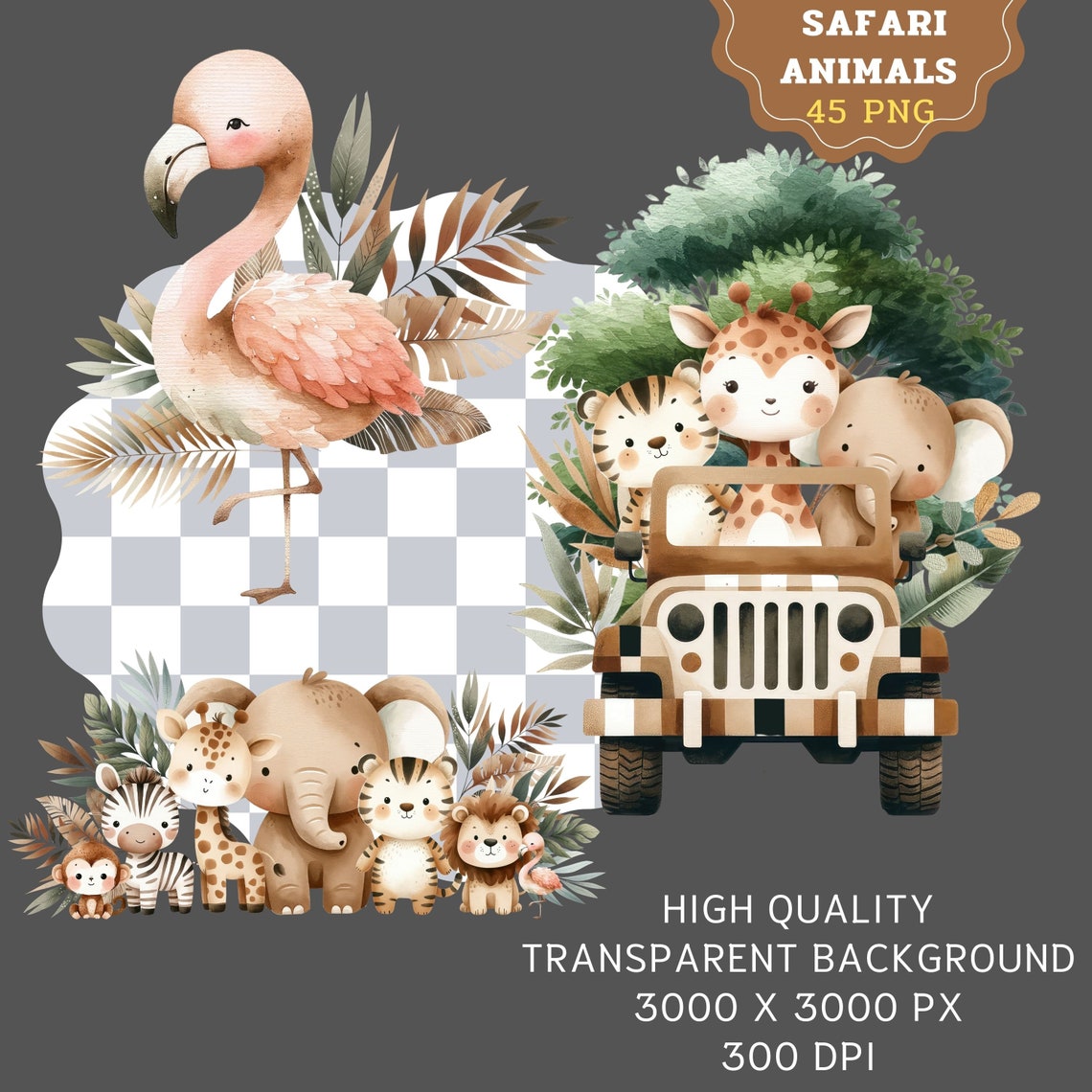 Safari Baby Animals Watercolor Clipart, Jungle Animal Nursery Art ...