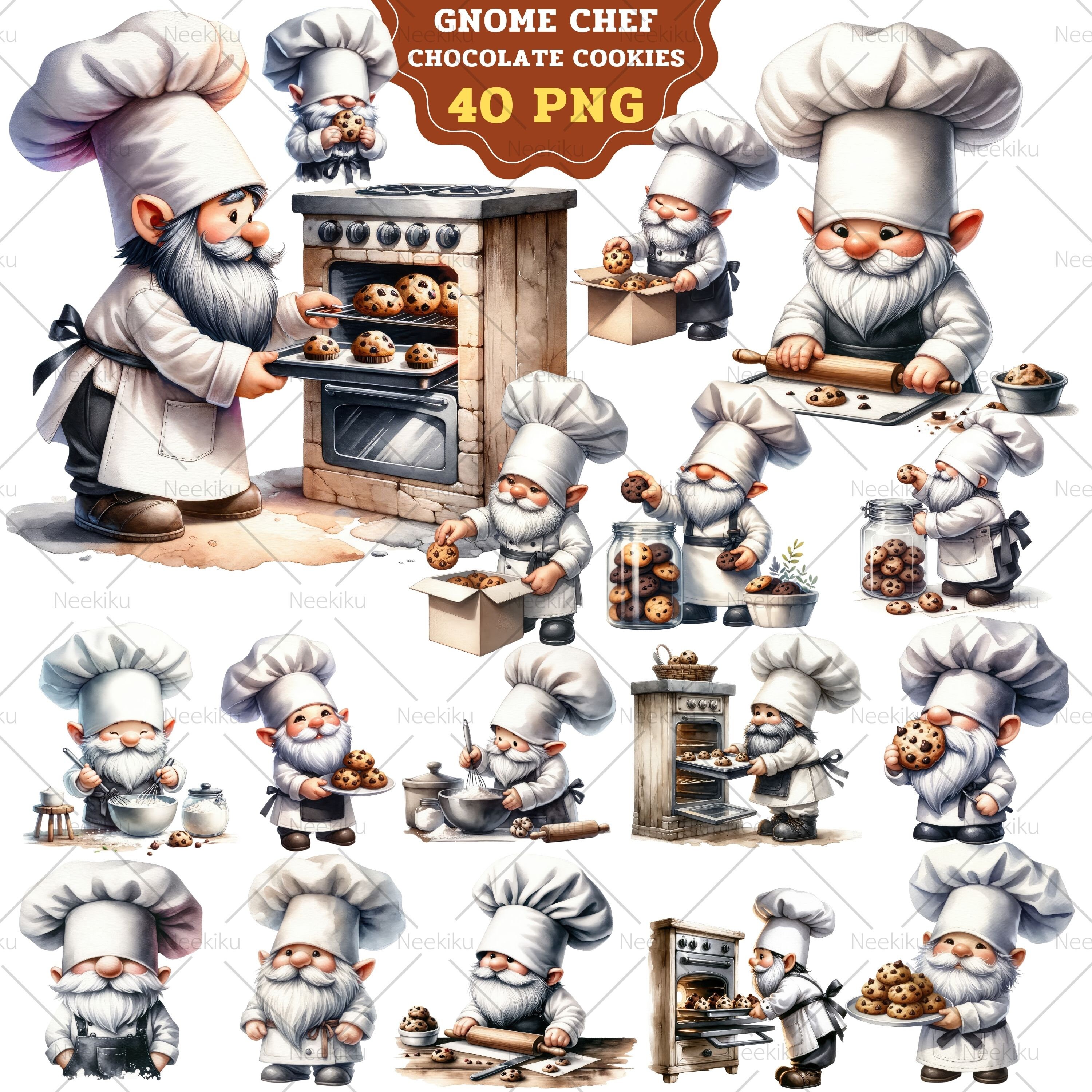 Chef Gnomes Watercolor Clipart PNG, Chocolate Chip Cookies Clipart ...