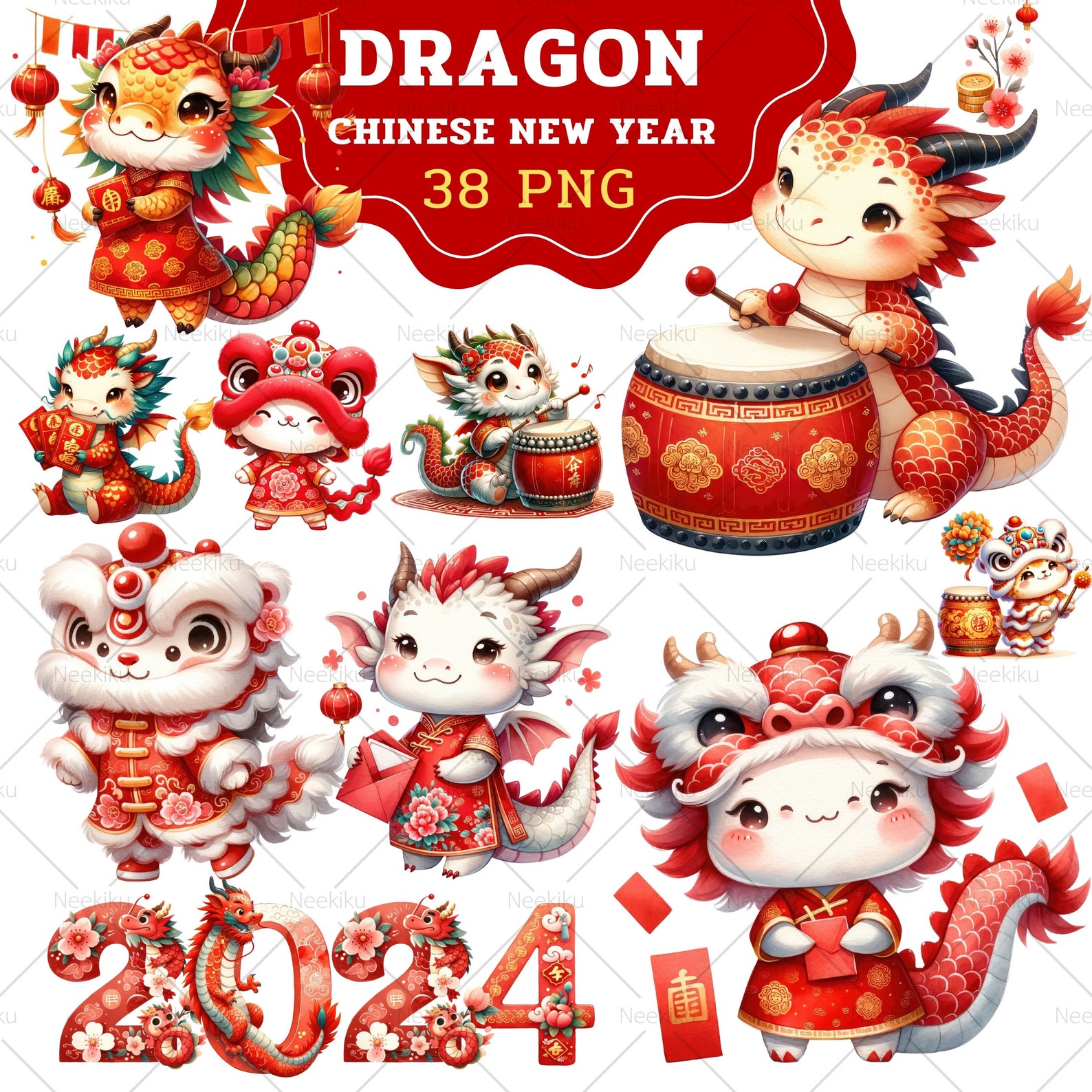 2024 Cute Dragon Clipart, Chinese Lunar New Year, Chinese New Year ...