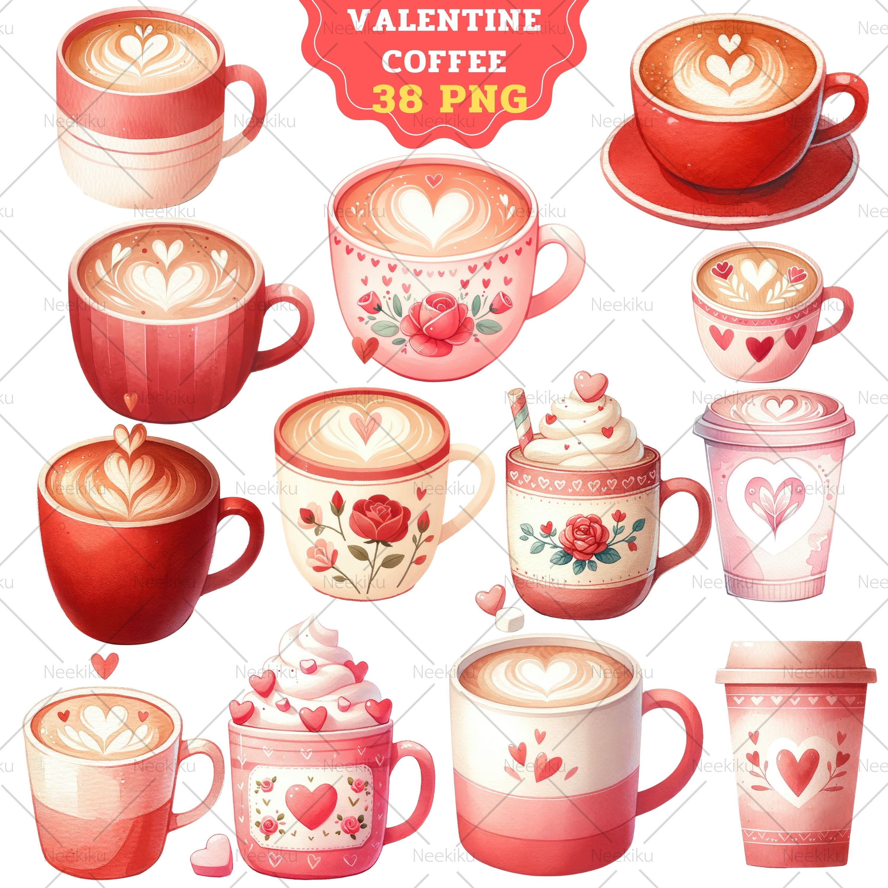 Valentine Coffee Clipart, Watercolor Coffee Mug, Coffee Lover, Latte ...