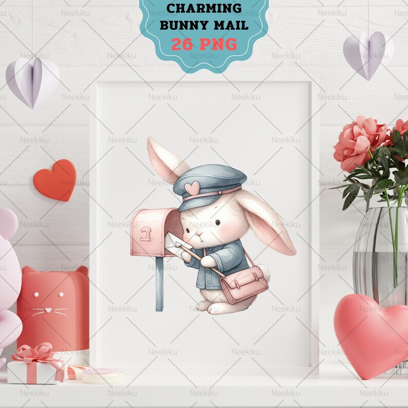 Charming Bunny Postman, Watercolor Art, Cute Rabbit Nursery Decor ...