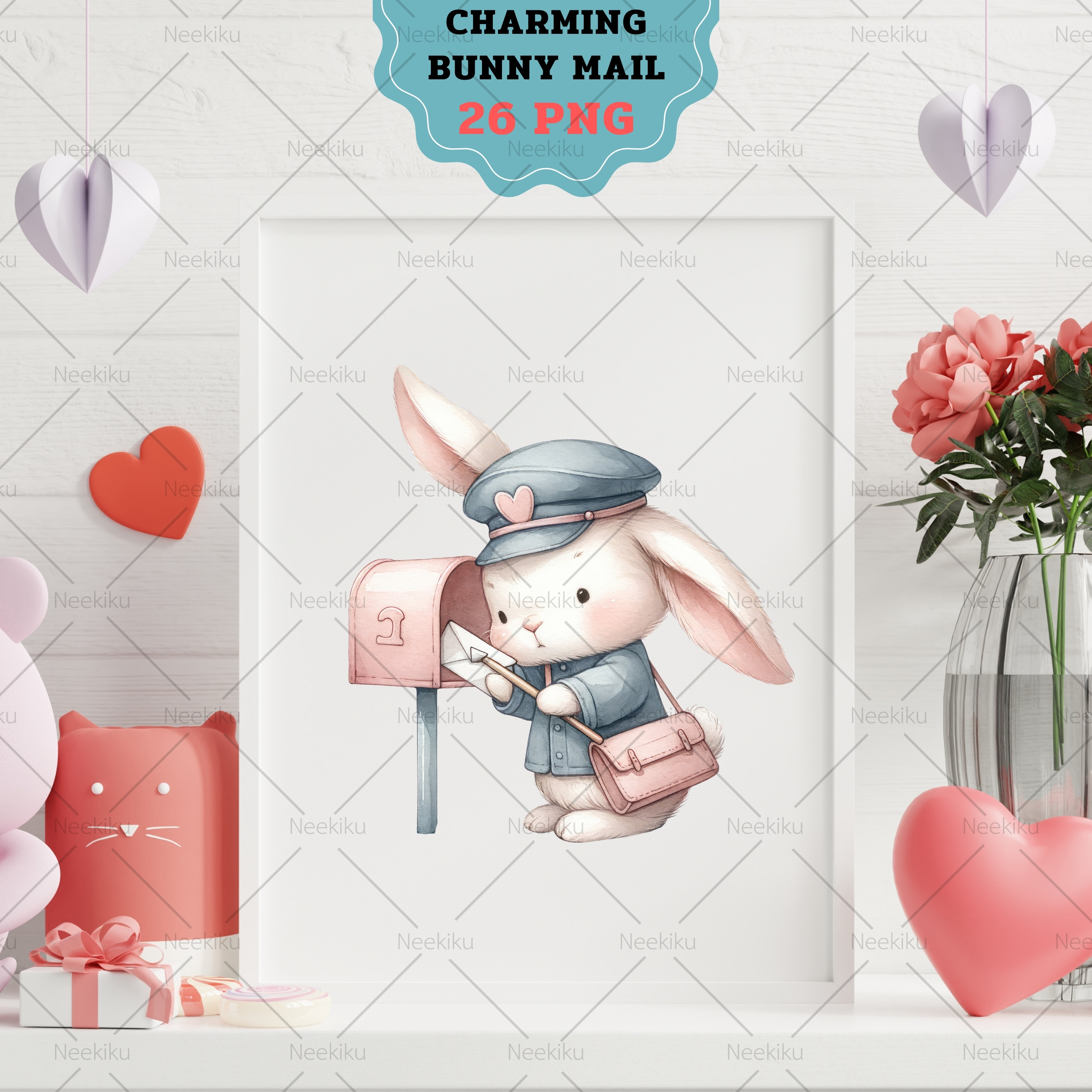 Charming Bunny Postman, Watercolor Art, Cute Rabbit Nursery Decor ...