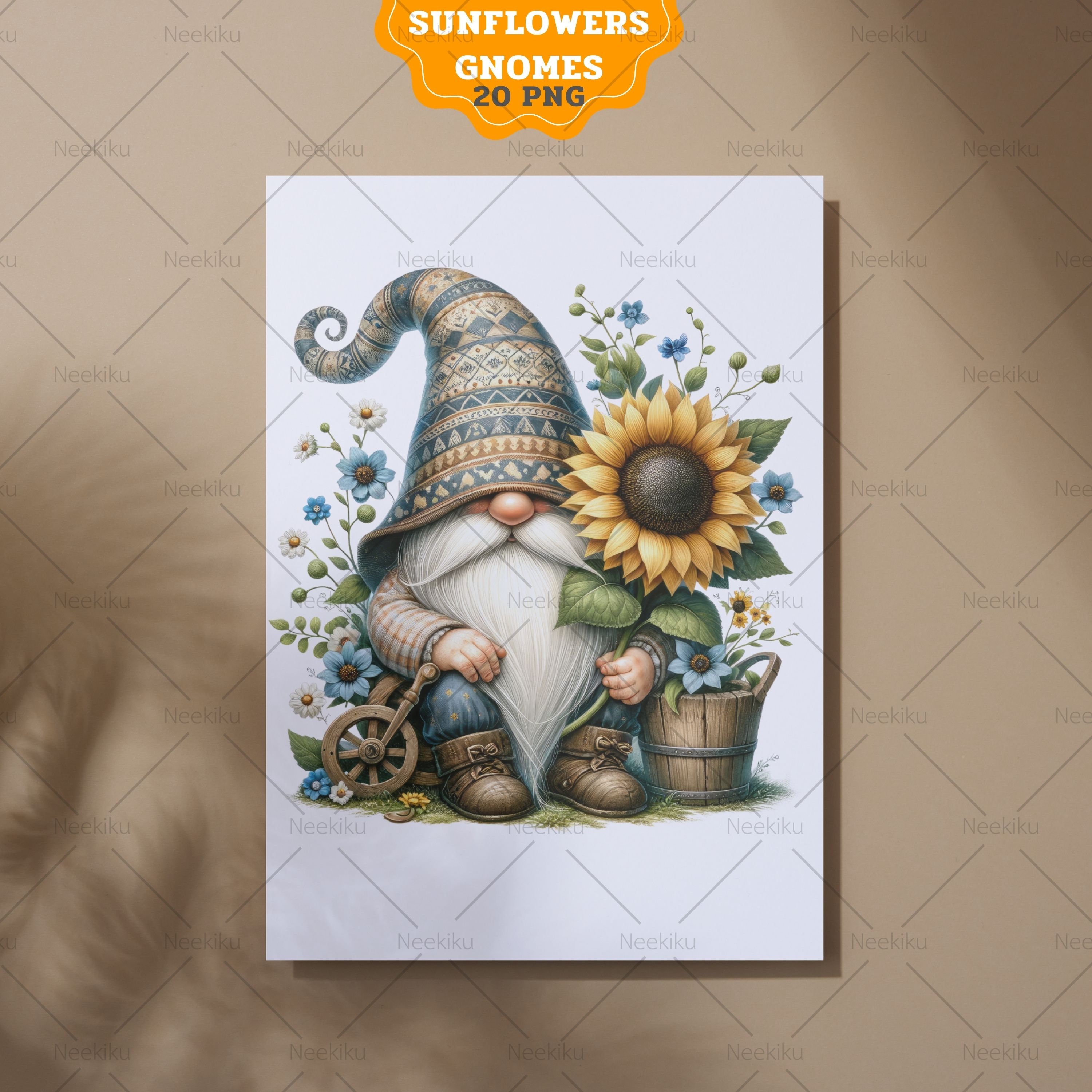 Sunflower Gnome Clipart, Garden Gnome Clipart, Gnome Summer Clipart ...