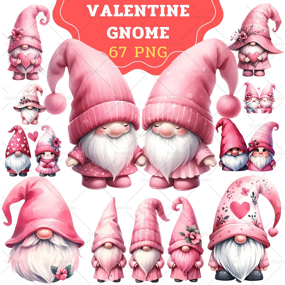 Watercolor Valentines Gnomes Clipart, Gnomes PNG, Valentines Day ...