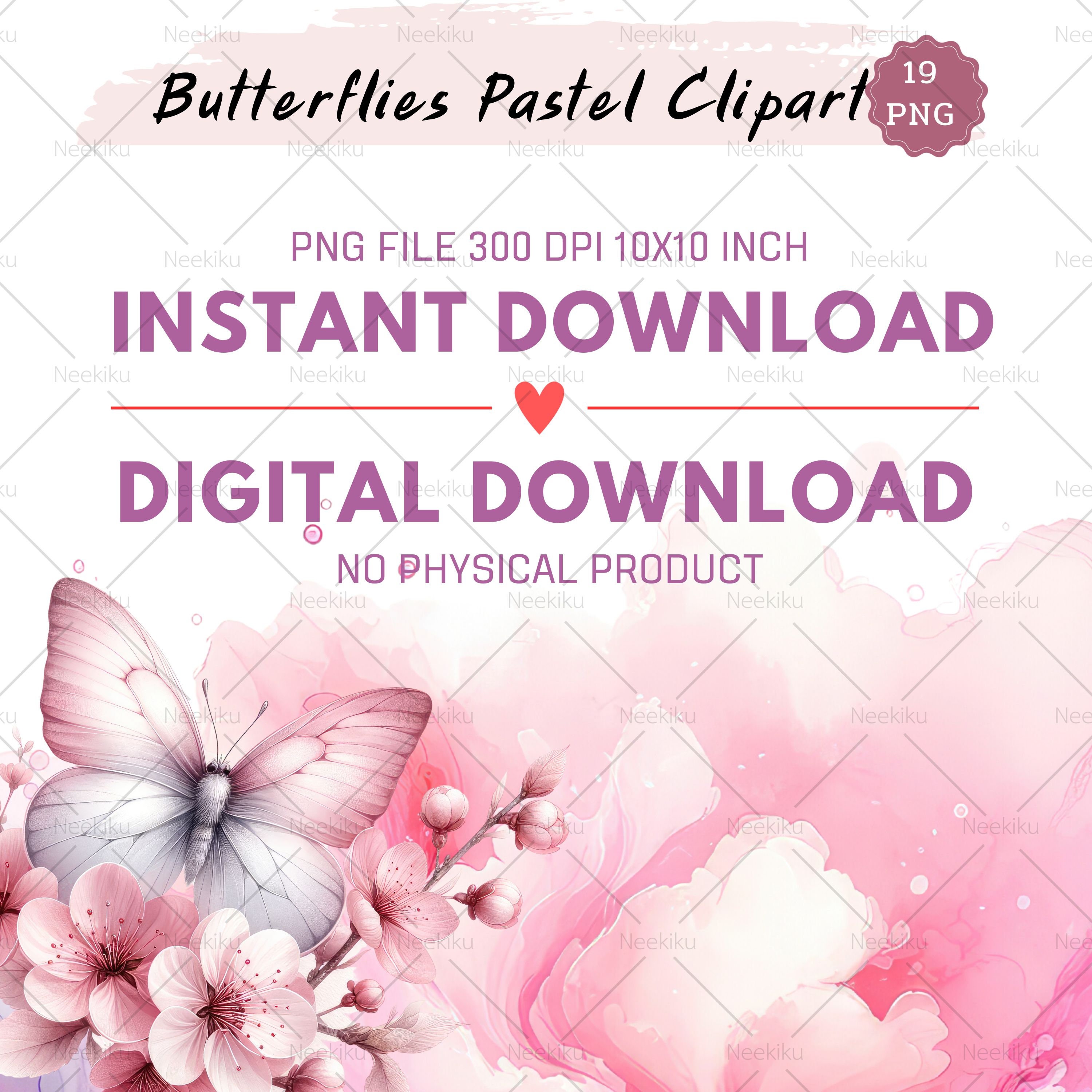 Watercolor Butterflies Clipart, Stickers Clipart, Pastel Pink ...