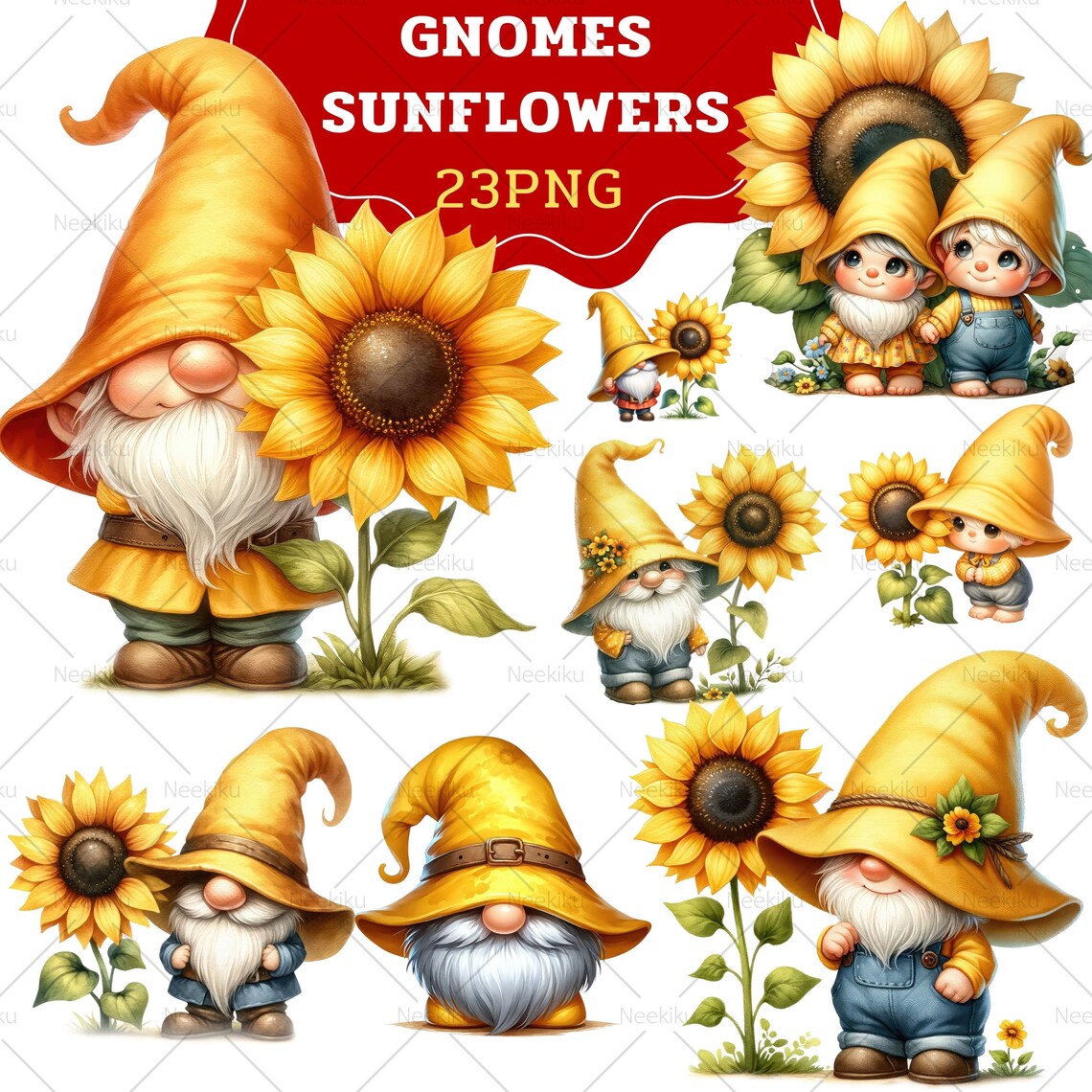 Sunflower Gnome PNG Clipart, Garden Gnome Cute Watercolor Clipart ...