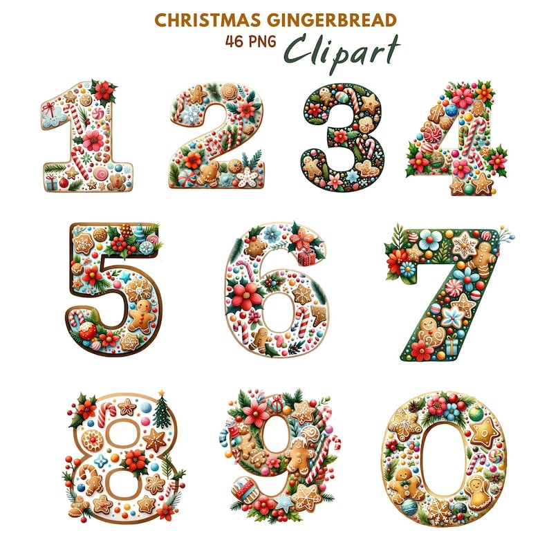 Watercolor Gingerbread Cookie Alphabet Clipart, Christmas Graphics ...